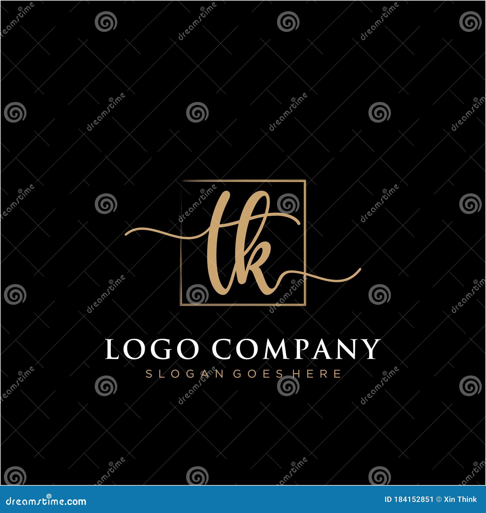 TK Initial Handwriting Logo with Rectangle Template Vector Stock Vector ...