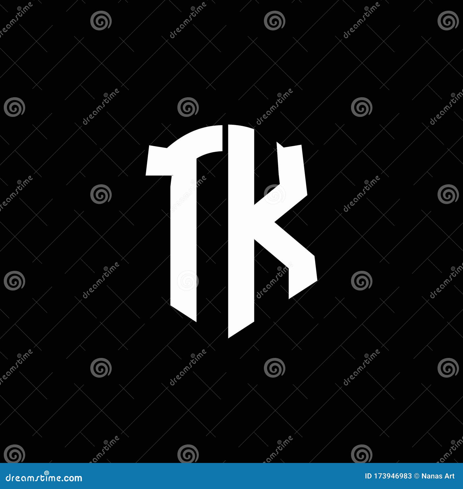 TK Monogram Letter Logo Ribbon with Shield Style Isolated on Black ...