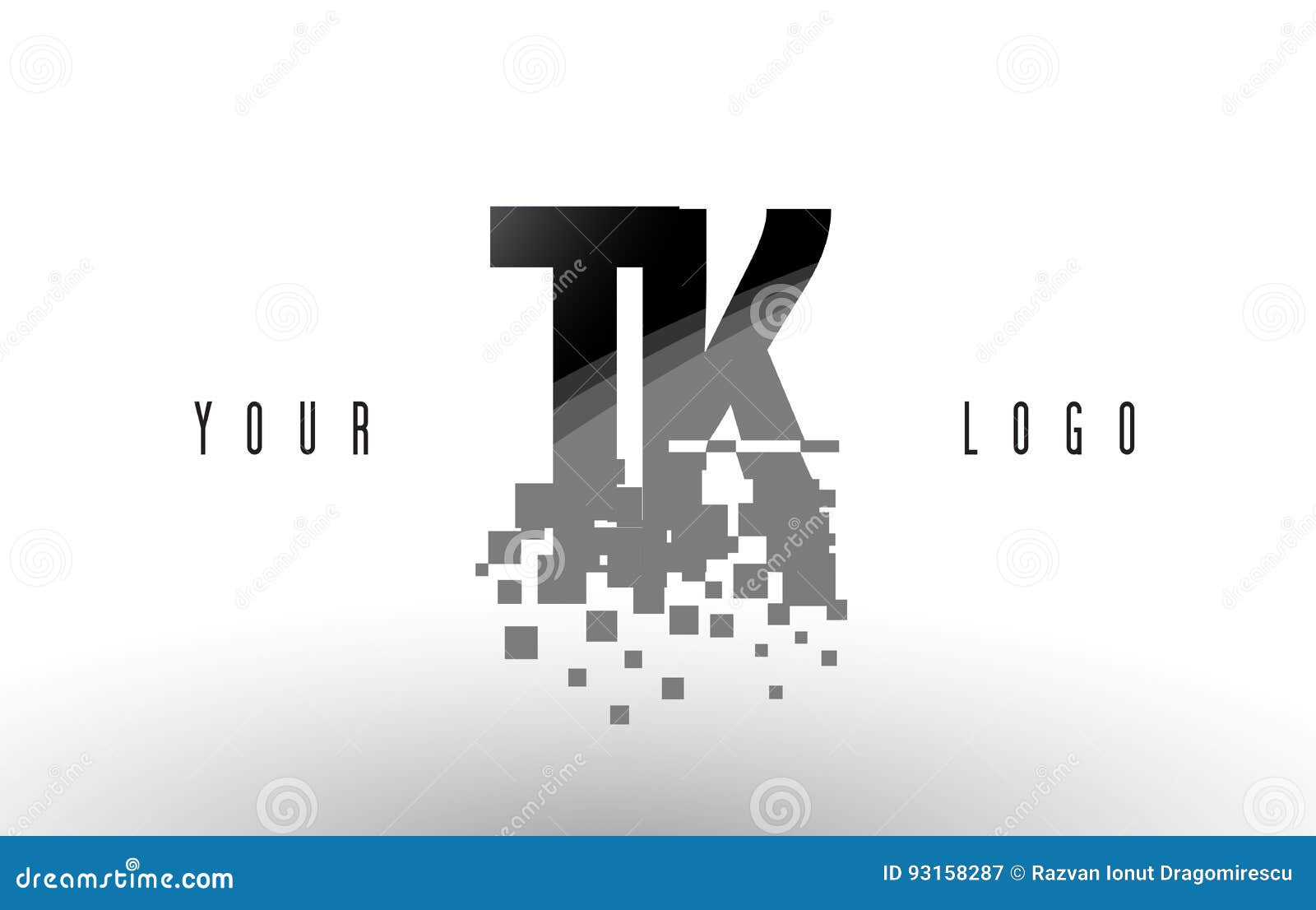 TK T K Pixel Letter Logo with Digital Shattered Black Squares Stock ...