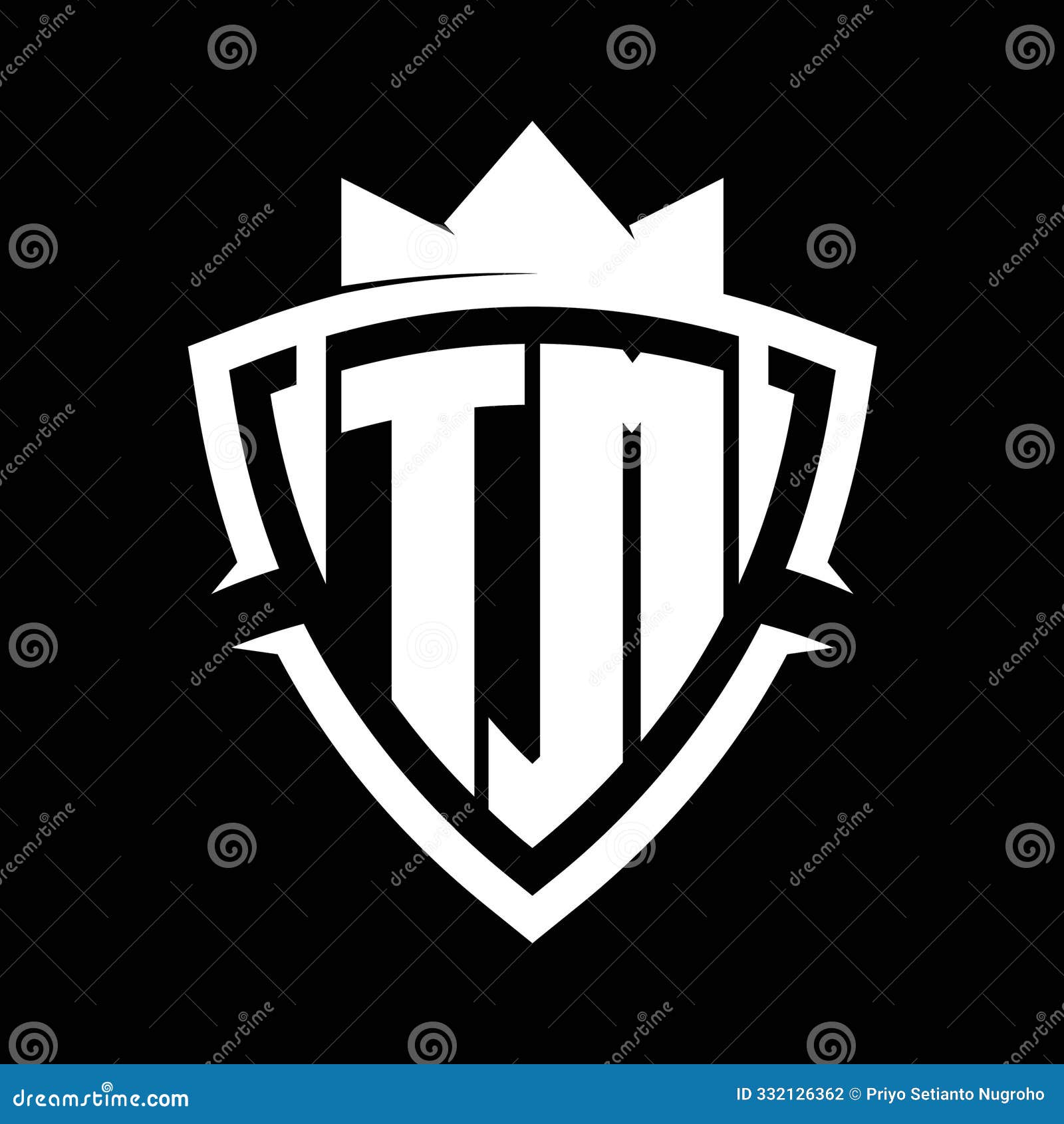 TM Letter Monogram with Triangle Curve Shield Shape with Crown White ...