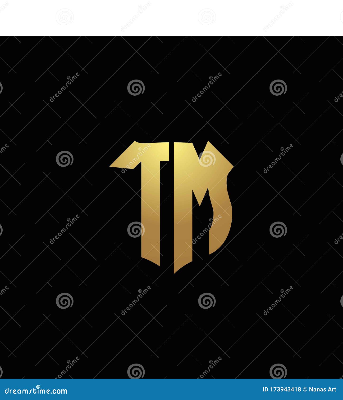 TM Logo Monogram with Gold Colors and Shield Shape Design Template ...