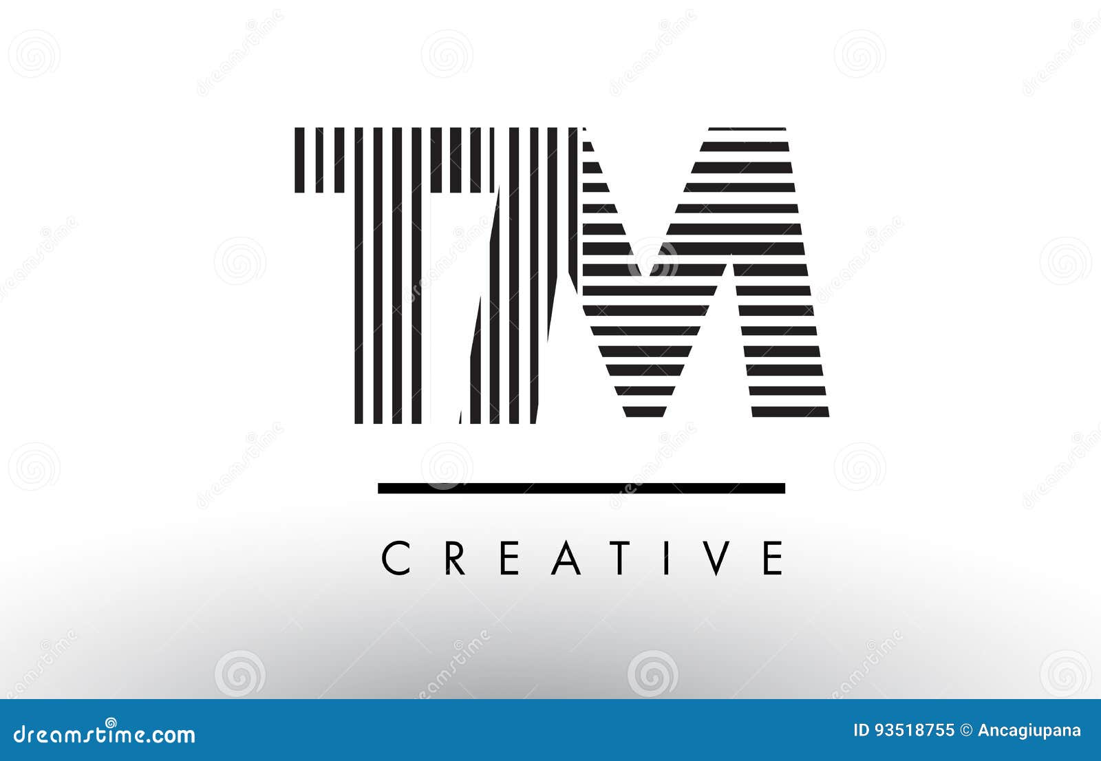 TM T M Black and White Lines Letter Logo Design. Stock Vector ...