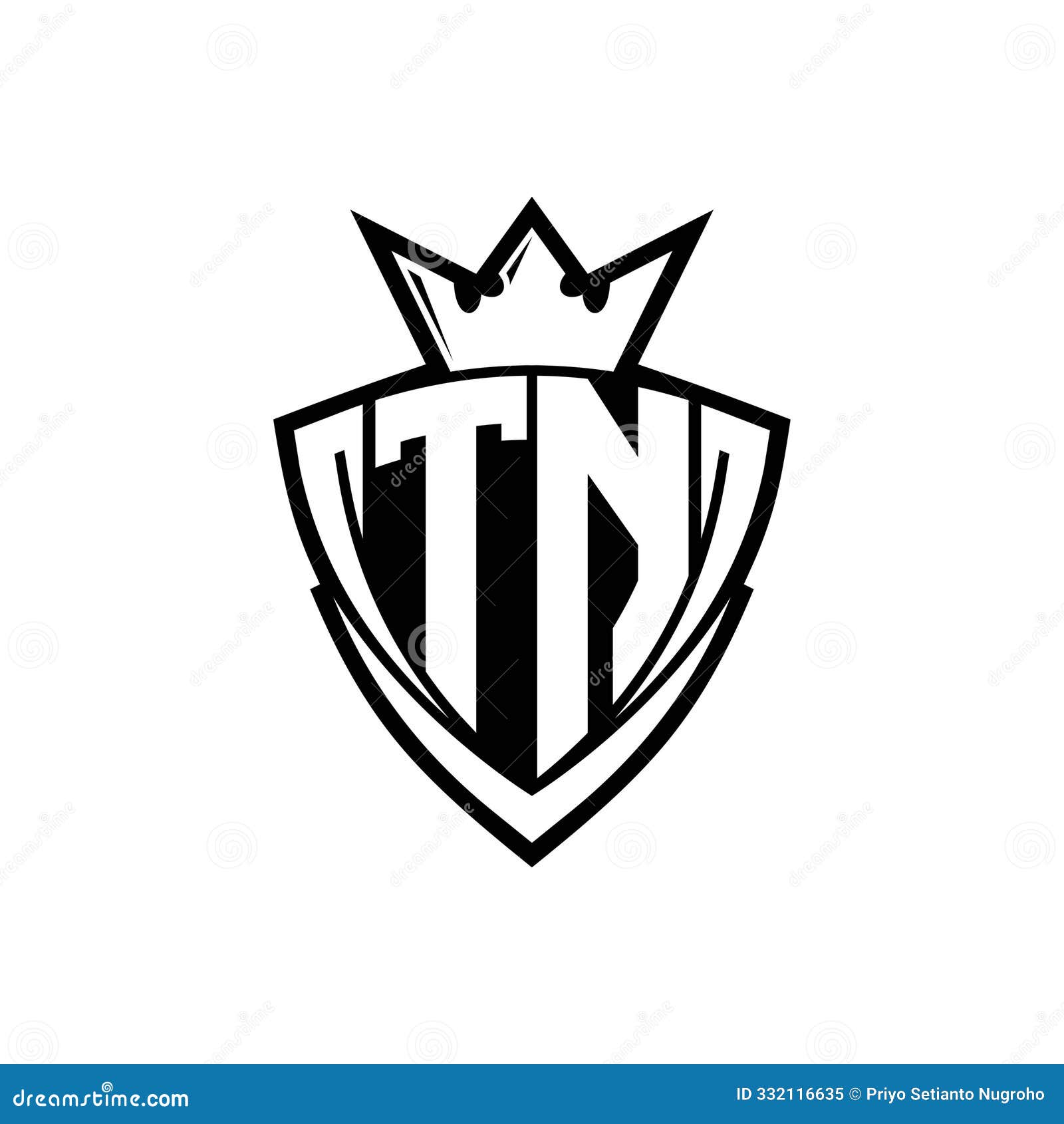 TN Letter Logo With Sharp Triangle Shield Shape With Crown Inside White ...
