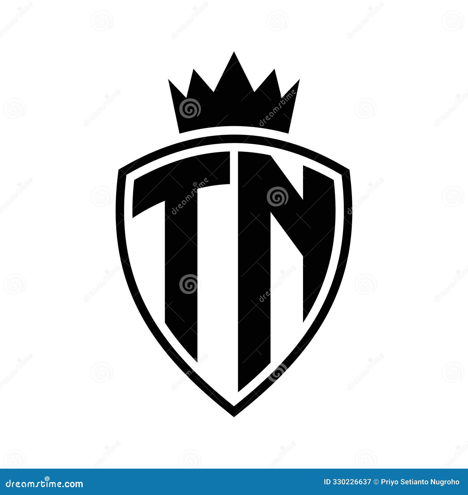 TN Letter Monogram Shield and Crown Outline Shape with Black and White ...