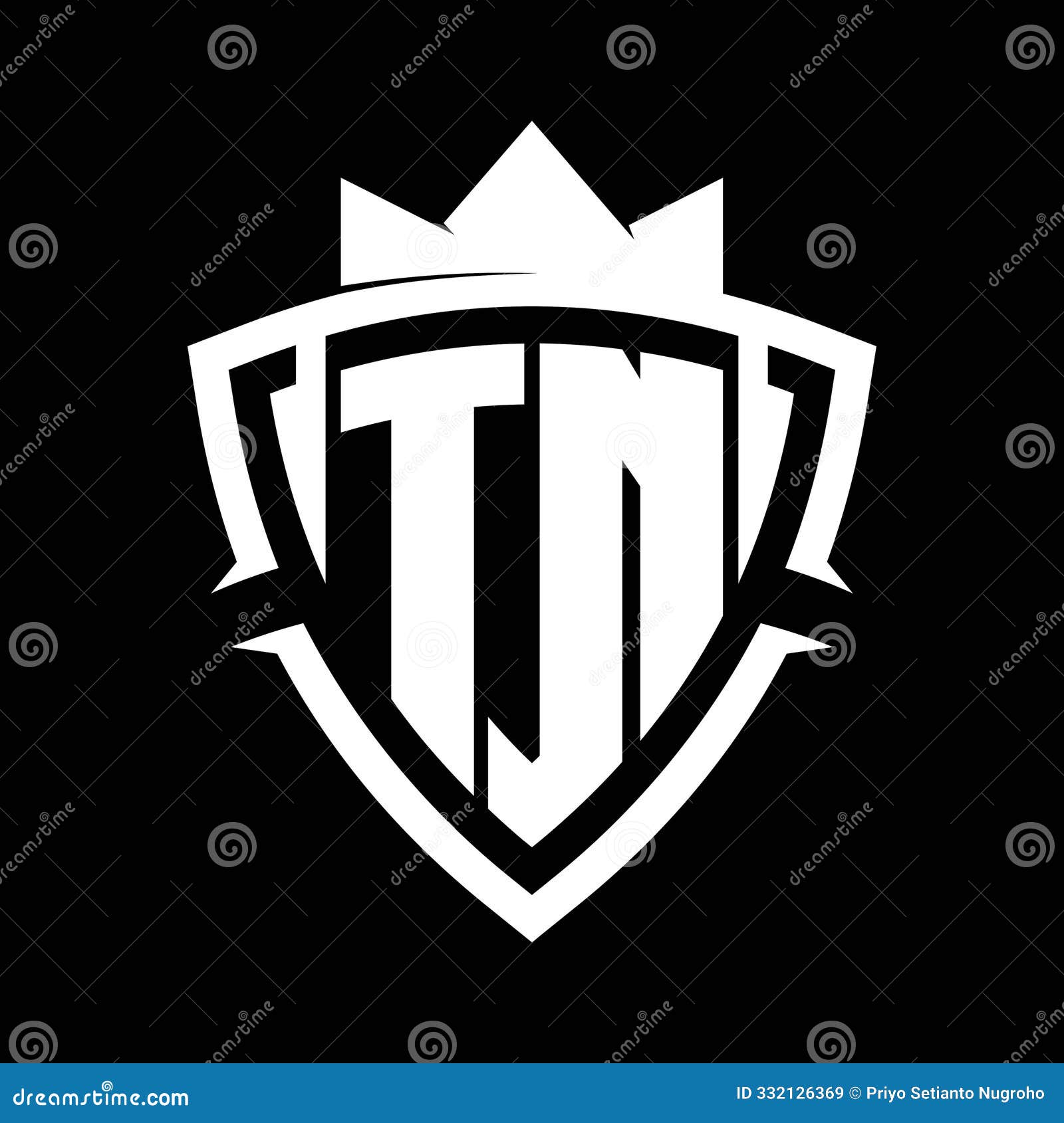 TN Letter Monogram with Triangle Curve Shield Shape with Crown White ...