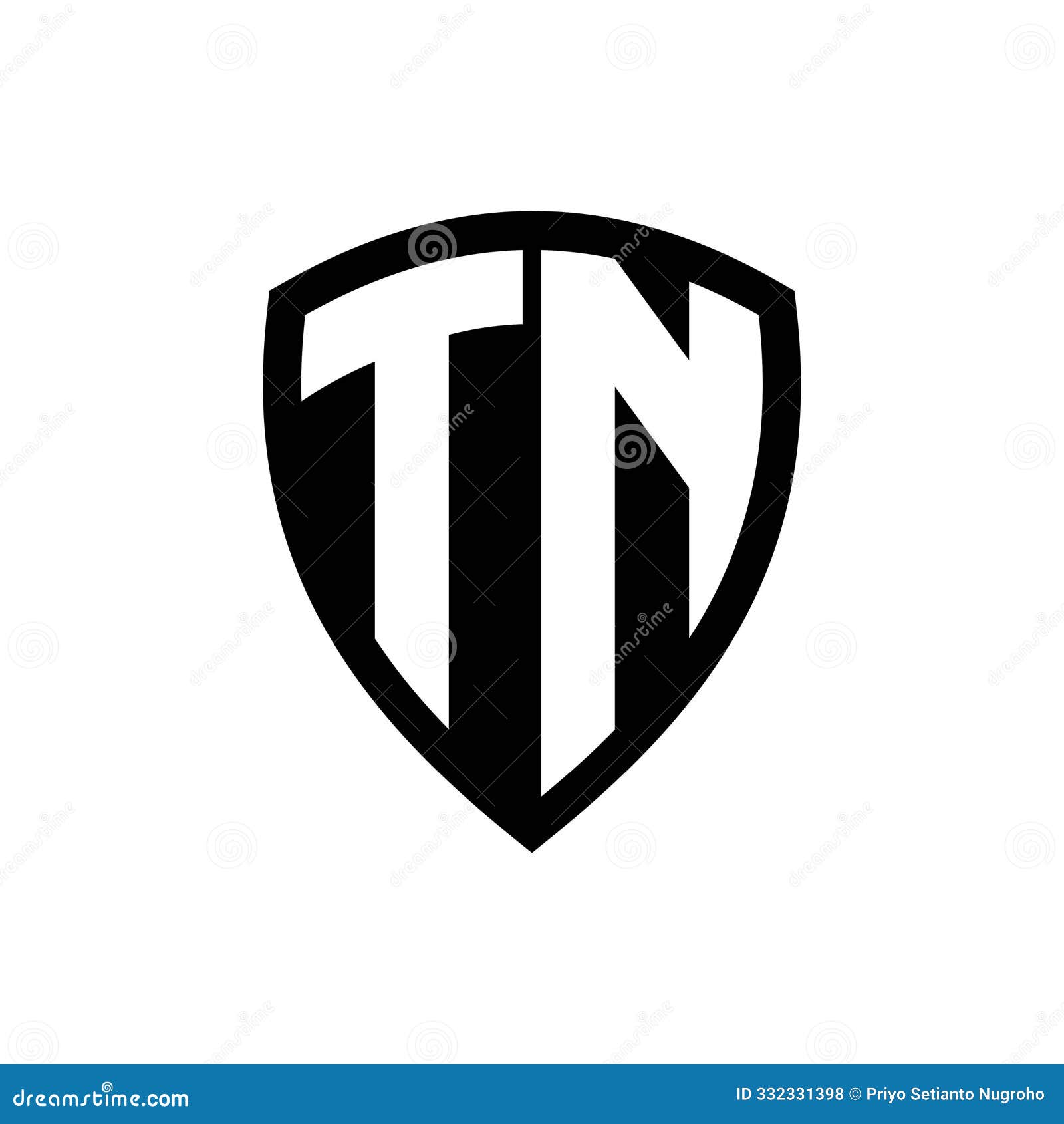 TN Monogram Logo with Bold Letters Shield Shape with Black and White ...