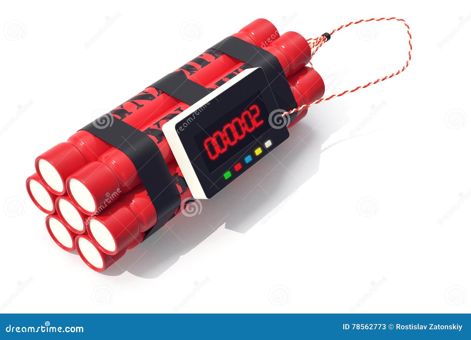 TNT Dynamite Red Bomb with a Timer Isolated on White Background. 3d ...