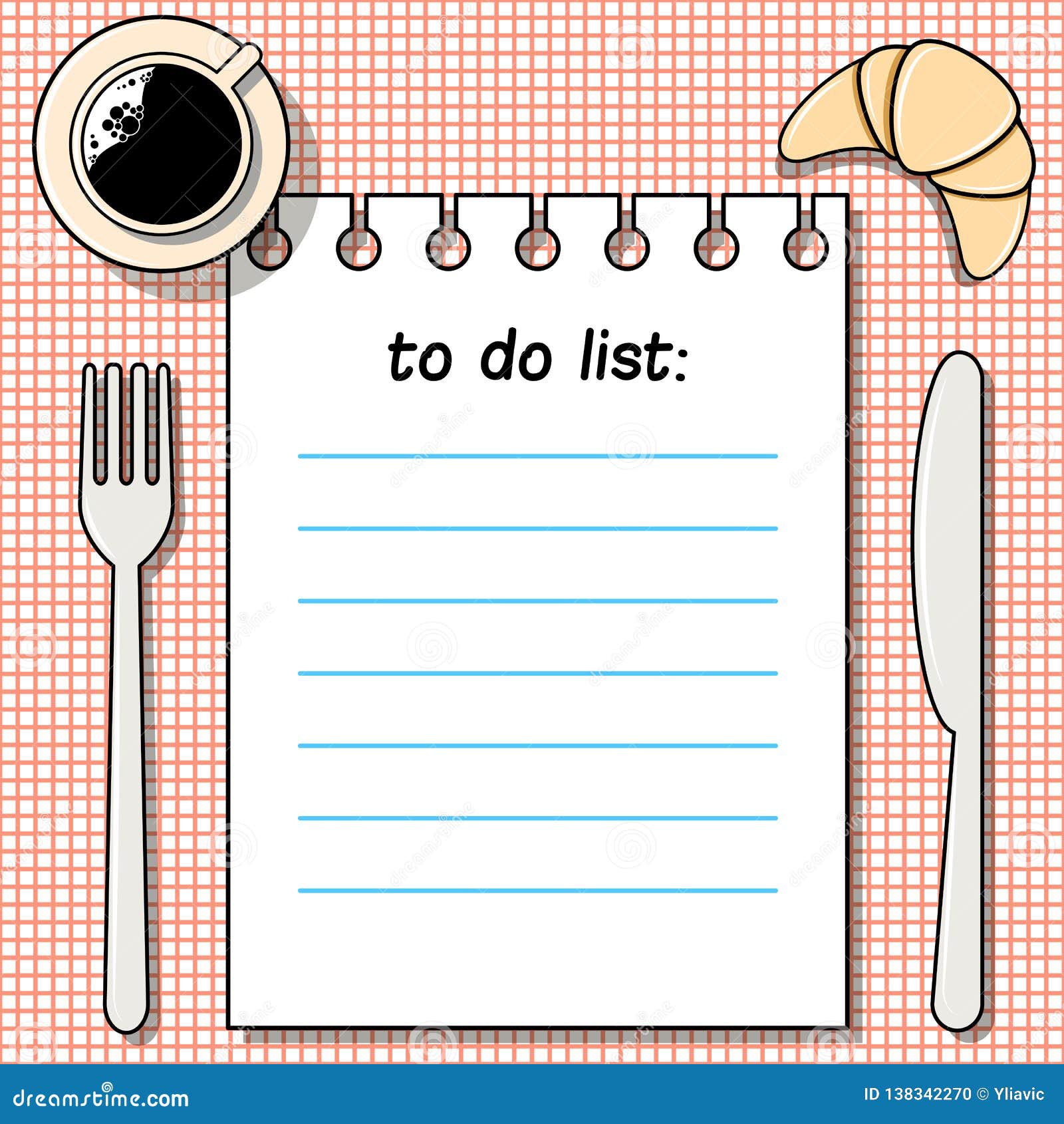 To-do-list on the Table with Coffee, Croissant, Fork and Knife Stock ...