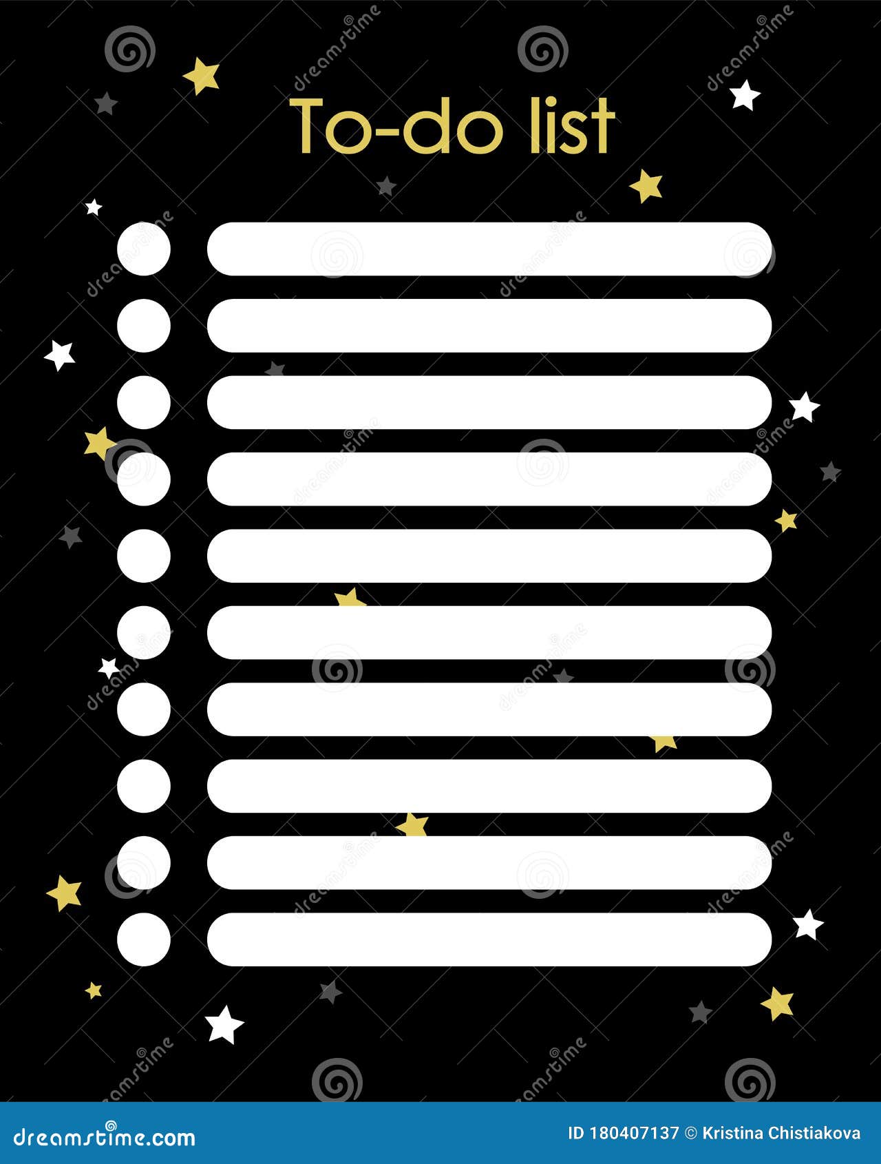 To-do List on a Black Background with Stars, Lines for Writing and ...