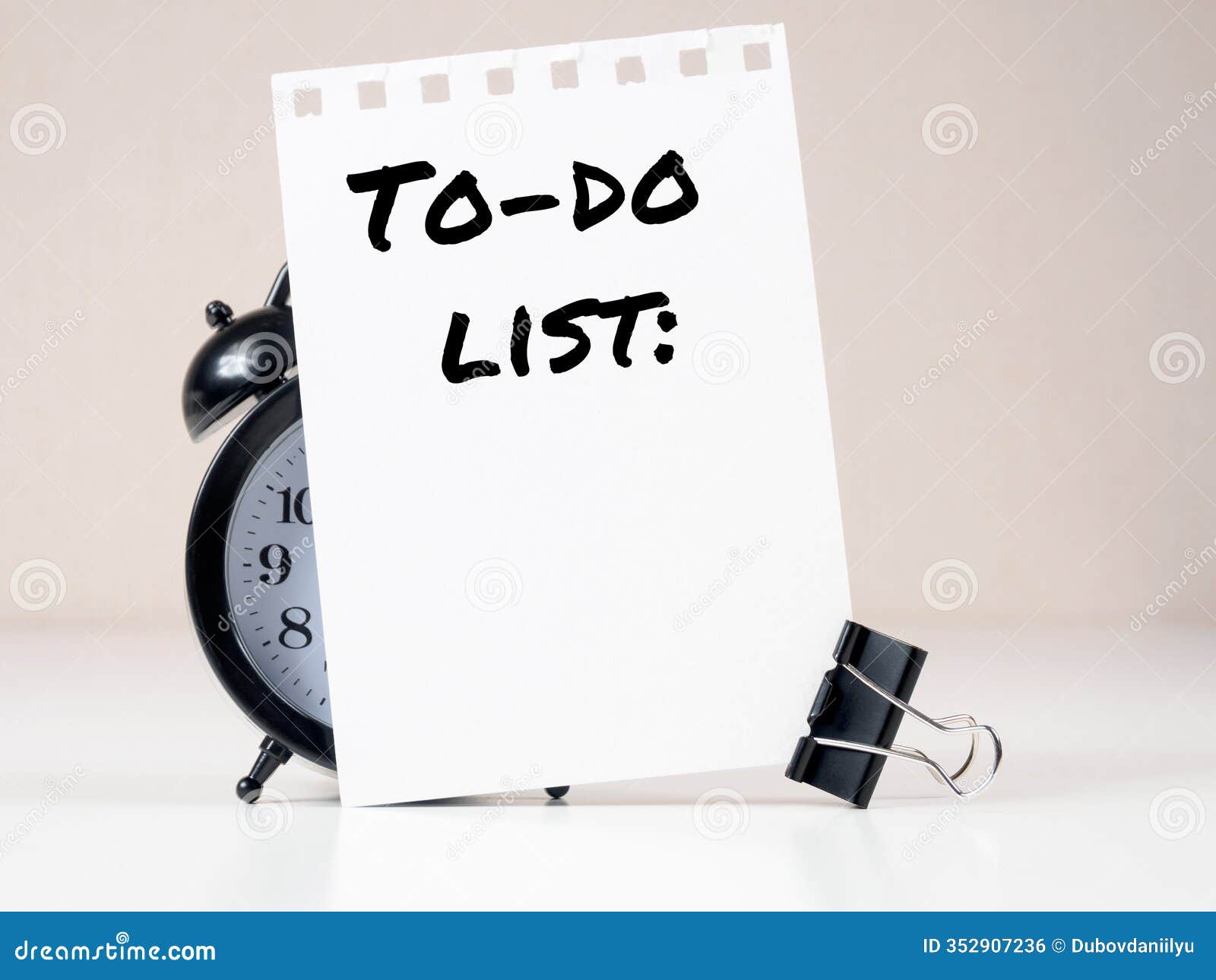 To-do List Header on White Note Paper Background Alarm Clock Stock ...