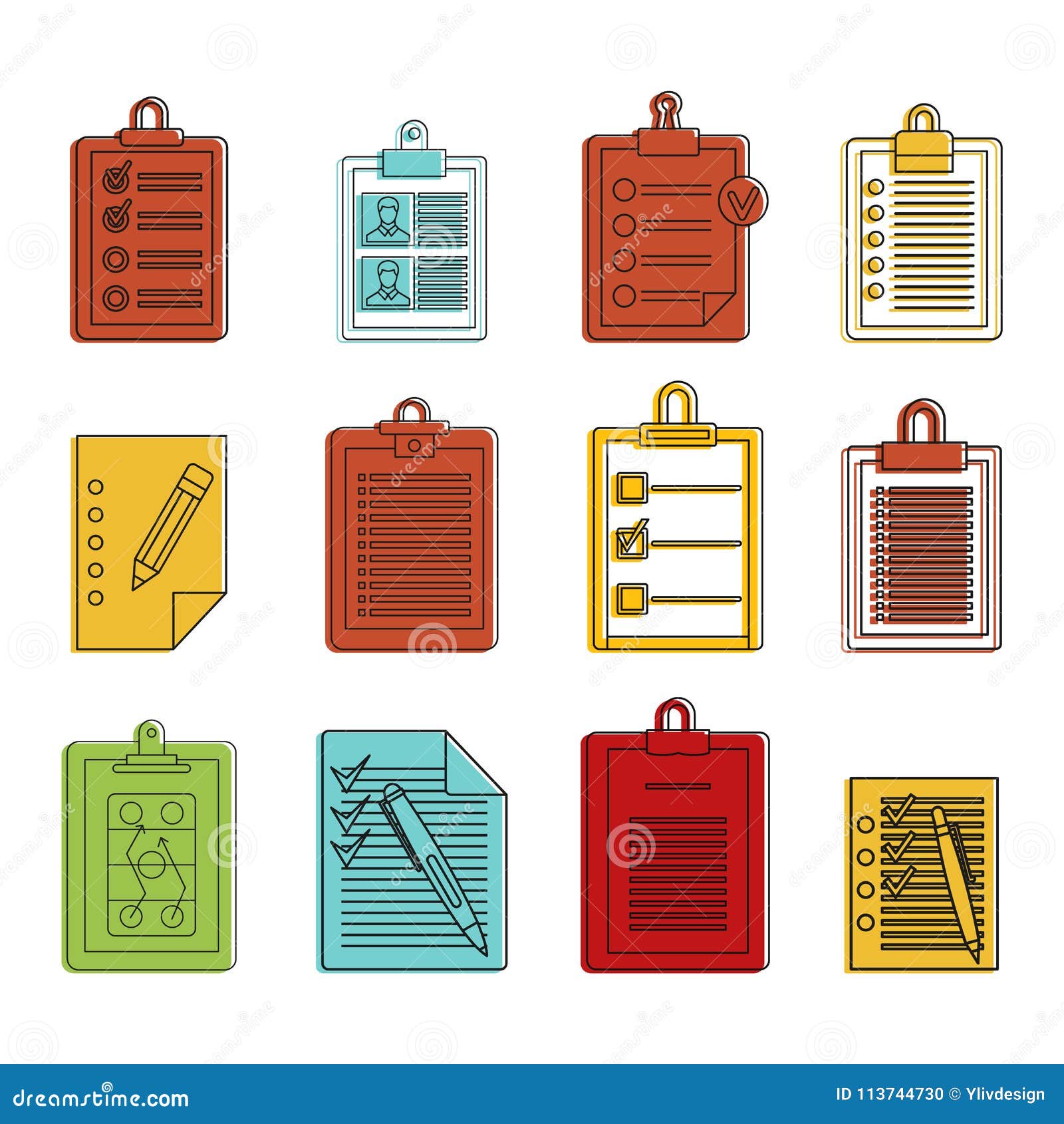 To Do List Icon Set, Color Outline Style Stock Vector - Illustration of ...