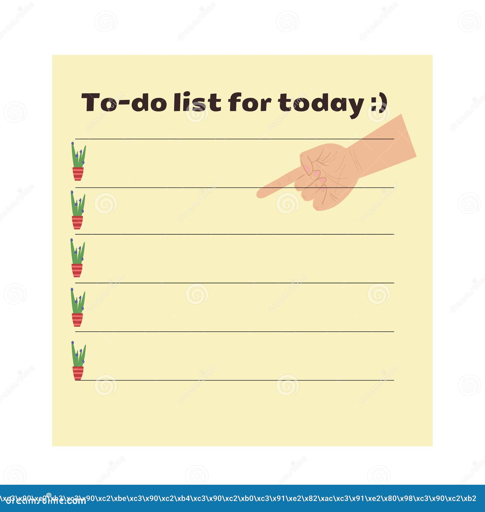 To-do List with Index Finger and Flower Pots Stock Illustration ...