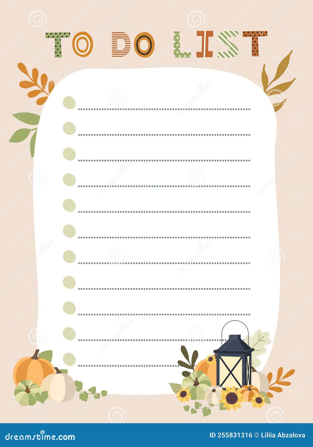 To Do List Template. Vector Illustration with Autumn Elements for ...
