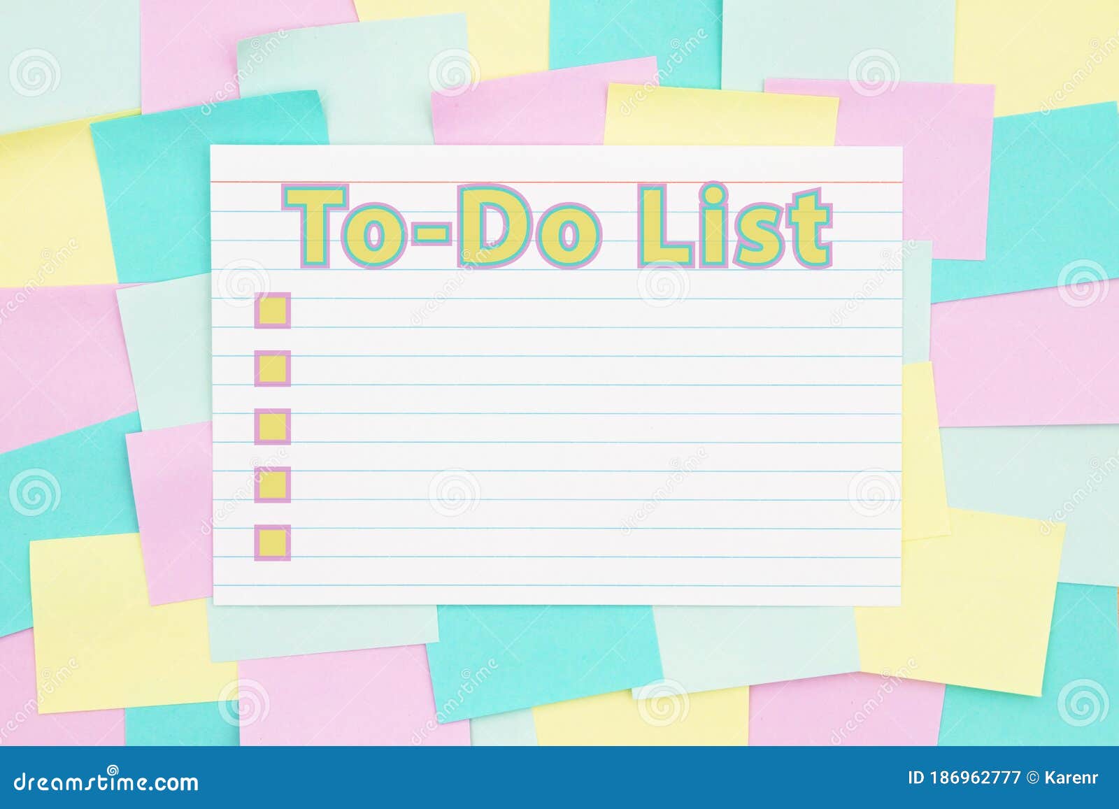 Errands Type Message On Lined Paper With Multi-color Sticky Notes Stock ...