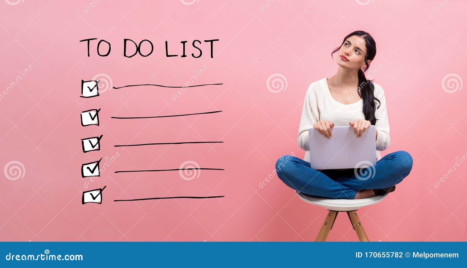 To Do List with Woman Using a Laptop Stock Photo - Image of thinking ...