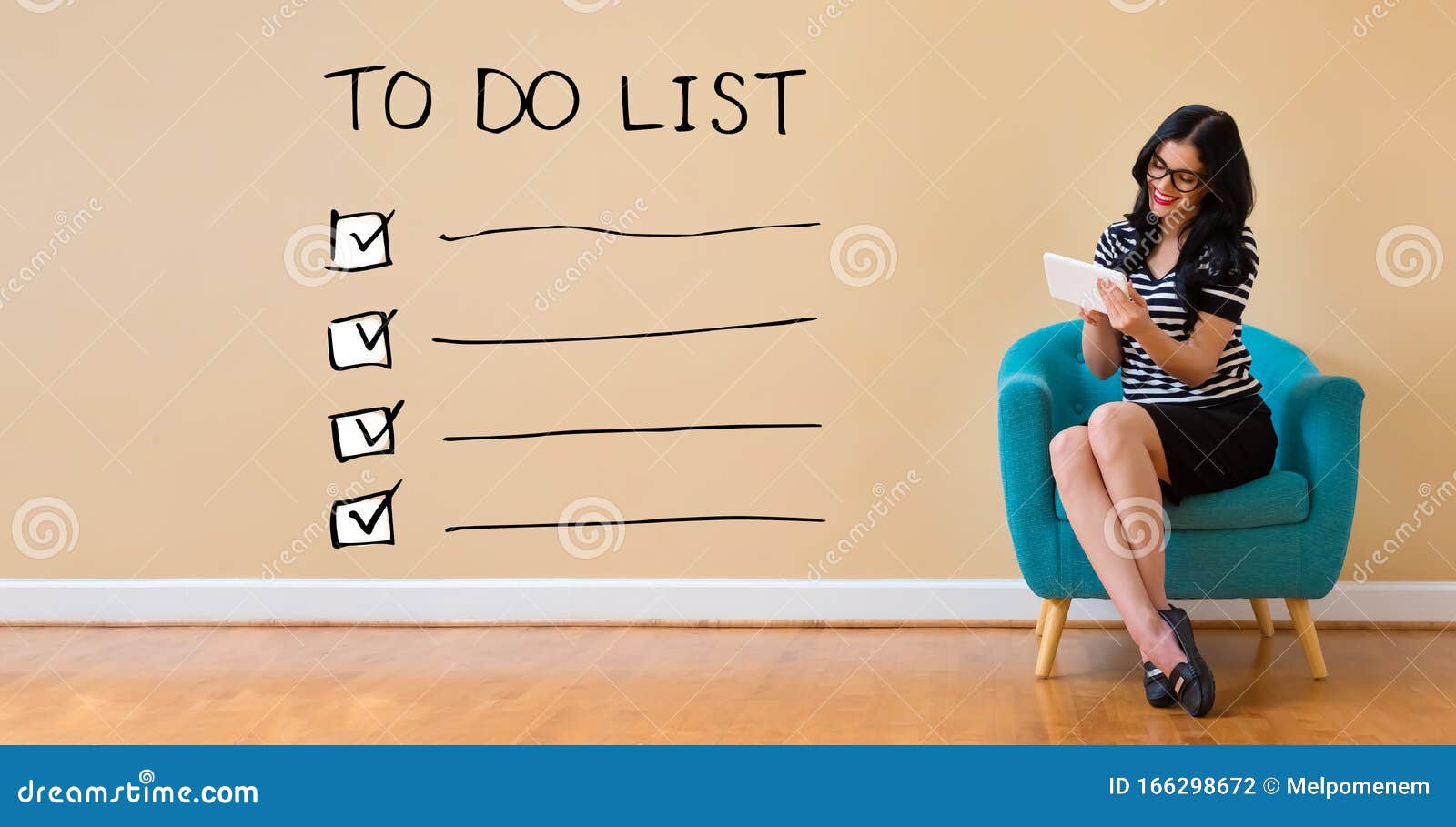 To Do List with Woman Using a Tablet Stock Photo - Image of mark ...