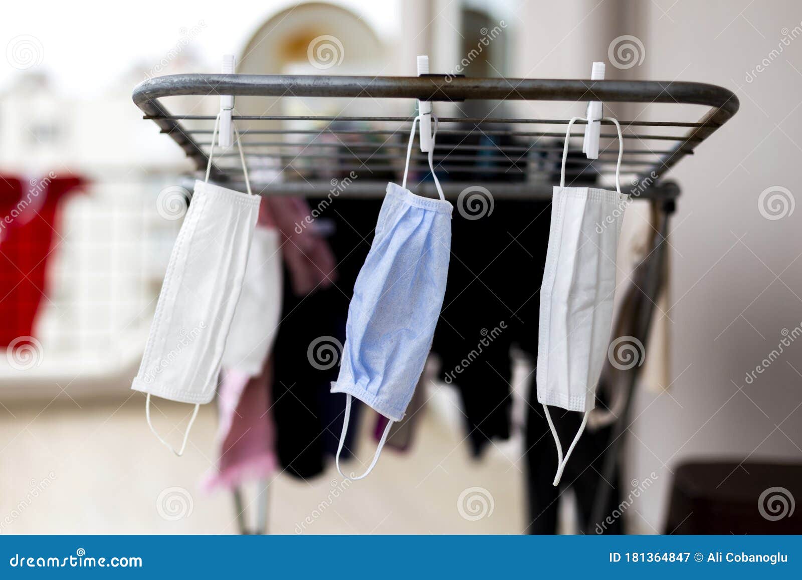 To Dry the Face Mask by Hanging it on a Rope Stock Image - Image of ...