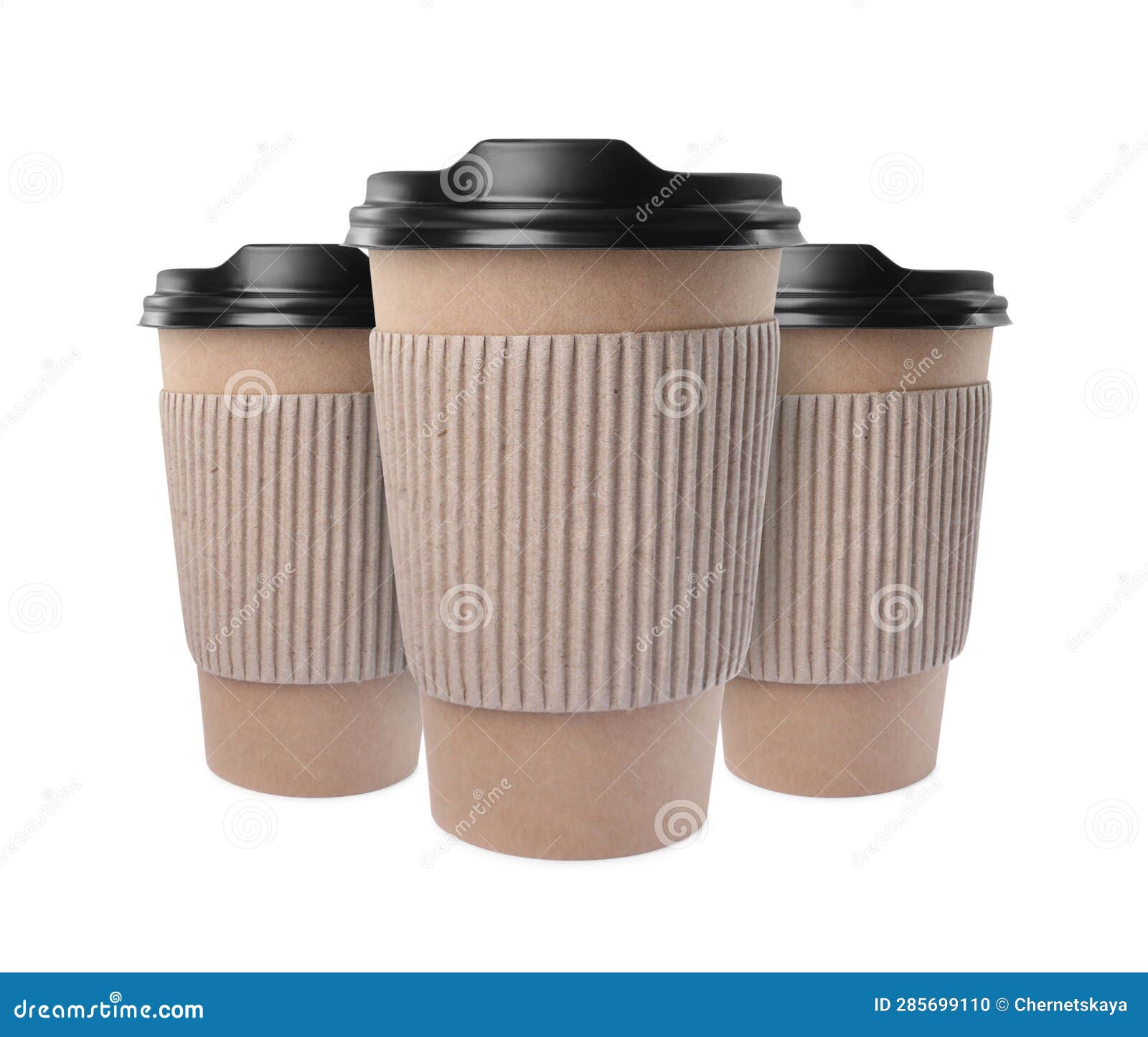 To-go Drink. Set with Three Paper Coffee Cups Isolated on White Stock ...