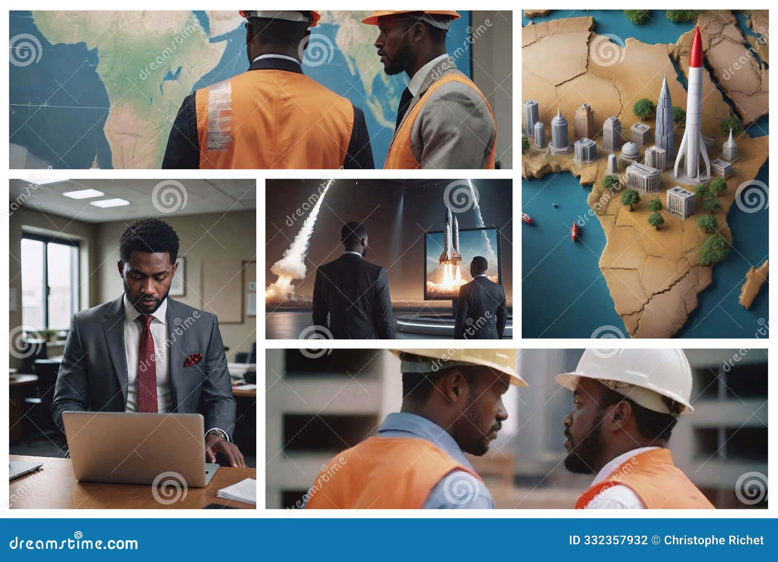 Collage of Black Businessmen at Work on the African Continent. Stock ...