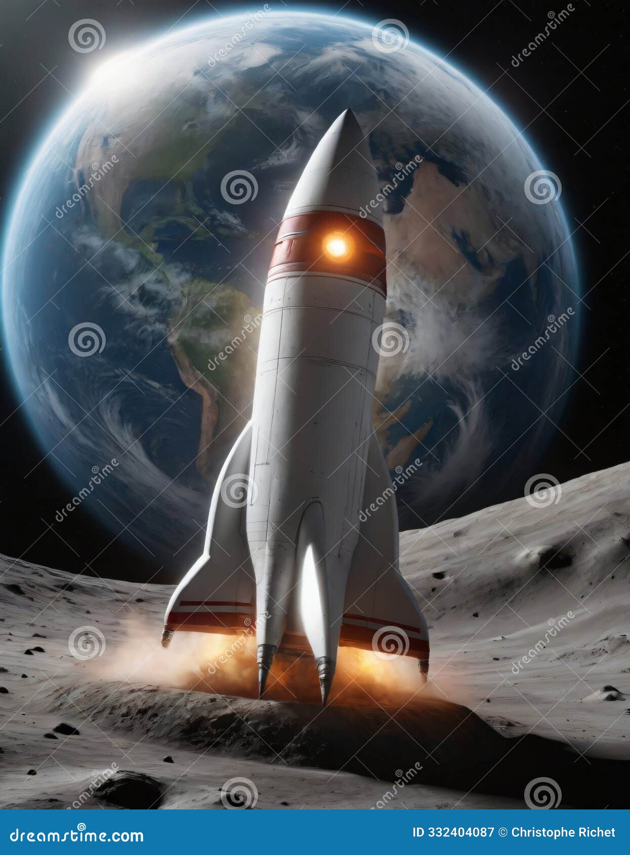 Rocket Taking Off from an Unknown Planet with the Globe in the ...