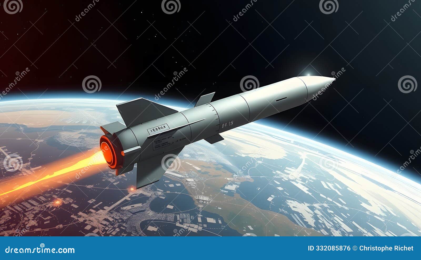 Missile in Earth orbit. stock illustration. Illustration of ...