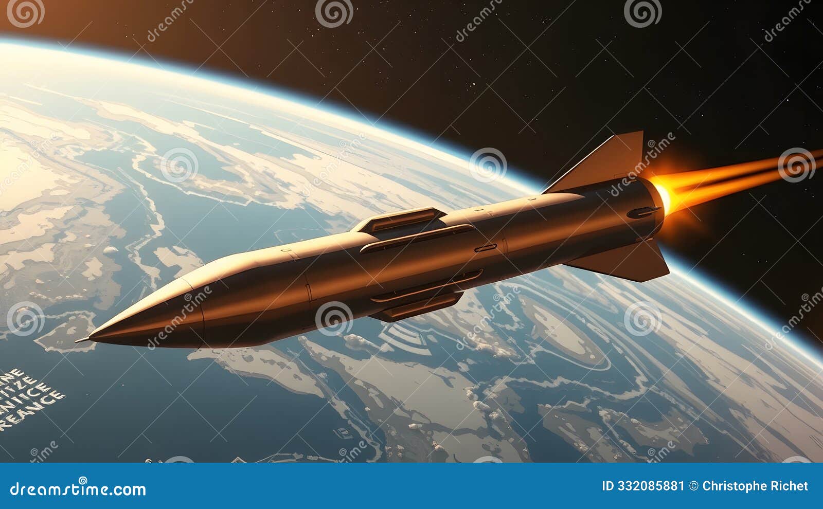 Missile in Earth orbit. stock illustration. Illustration of technology ...