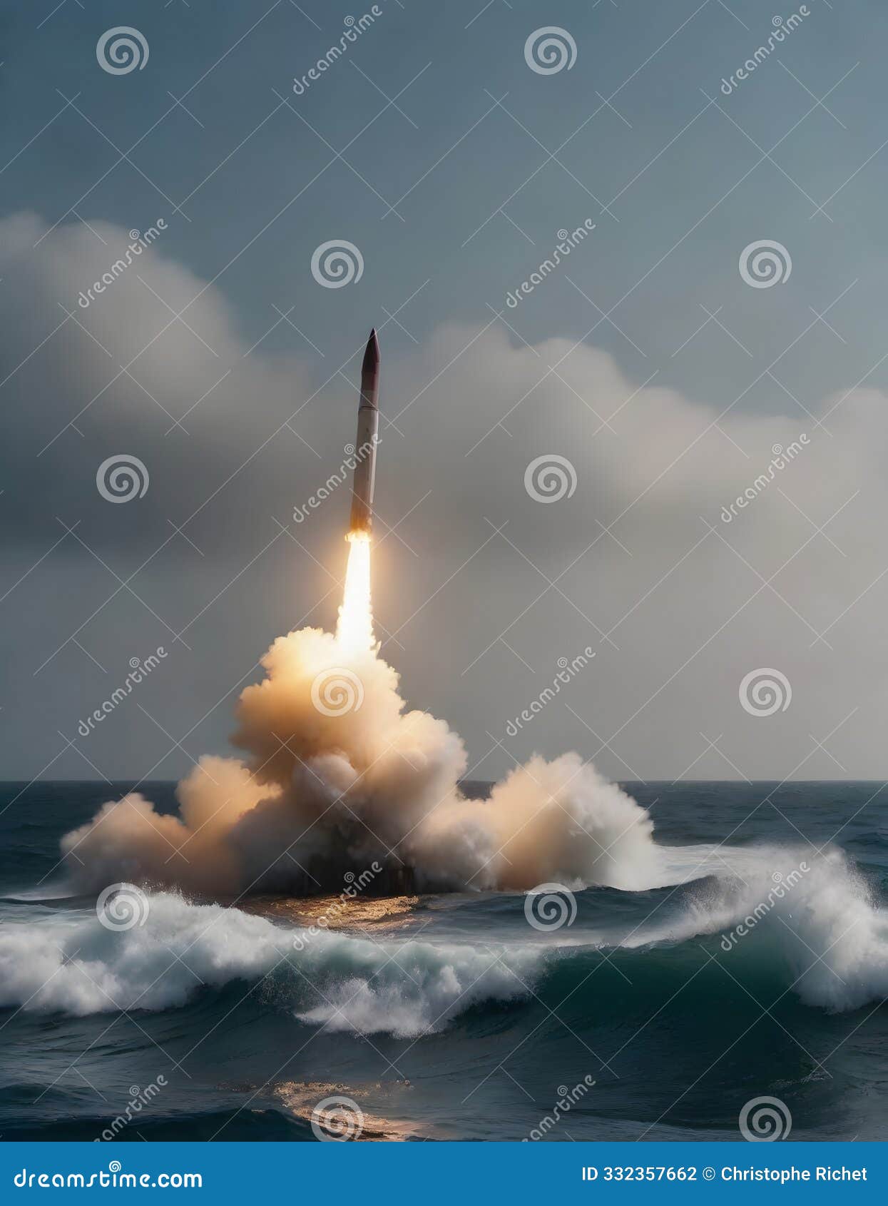 Launch of a Rocket or Missile on the Open Sea. Stock Illustration ...