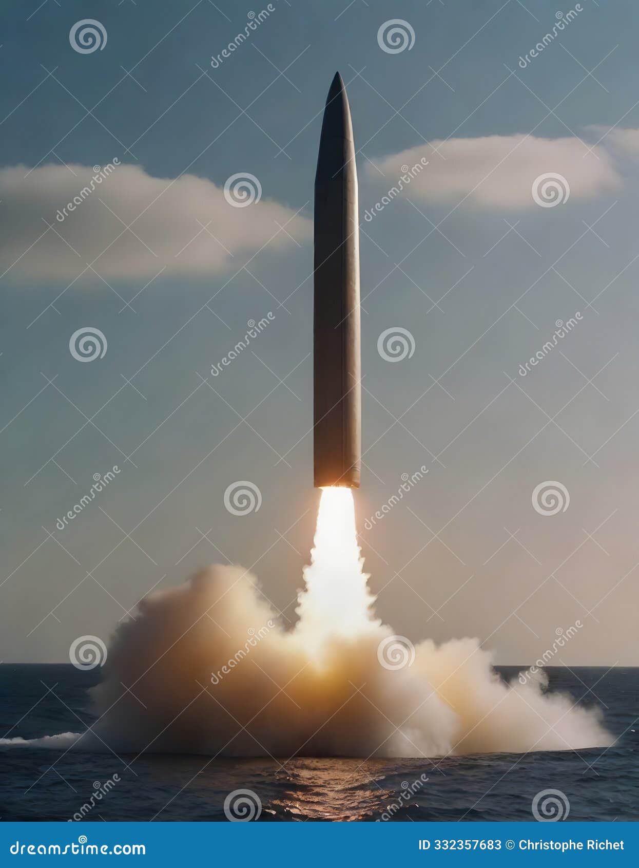Launch of a Rocket or Missile on the Open Sea. Stock Illustration ...