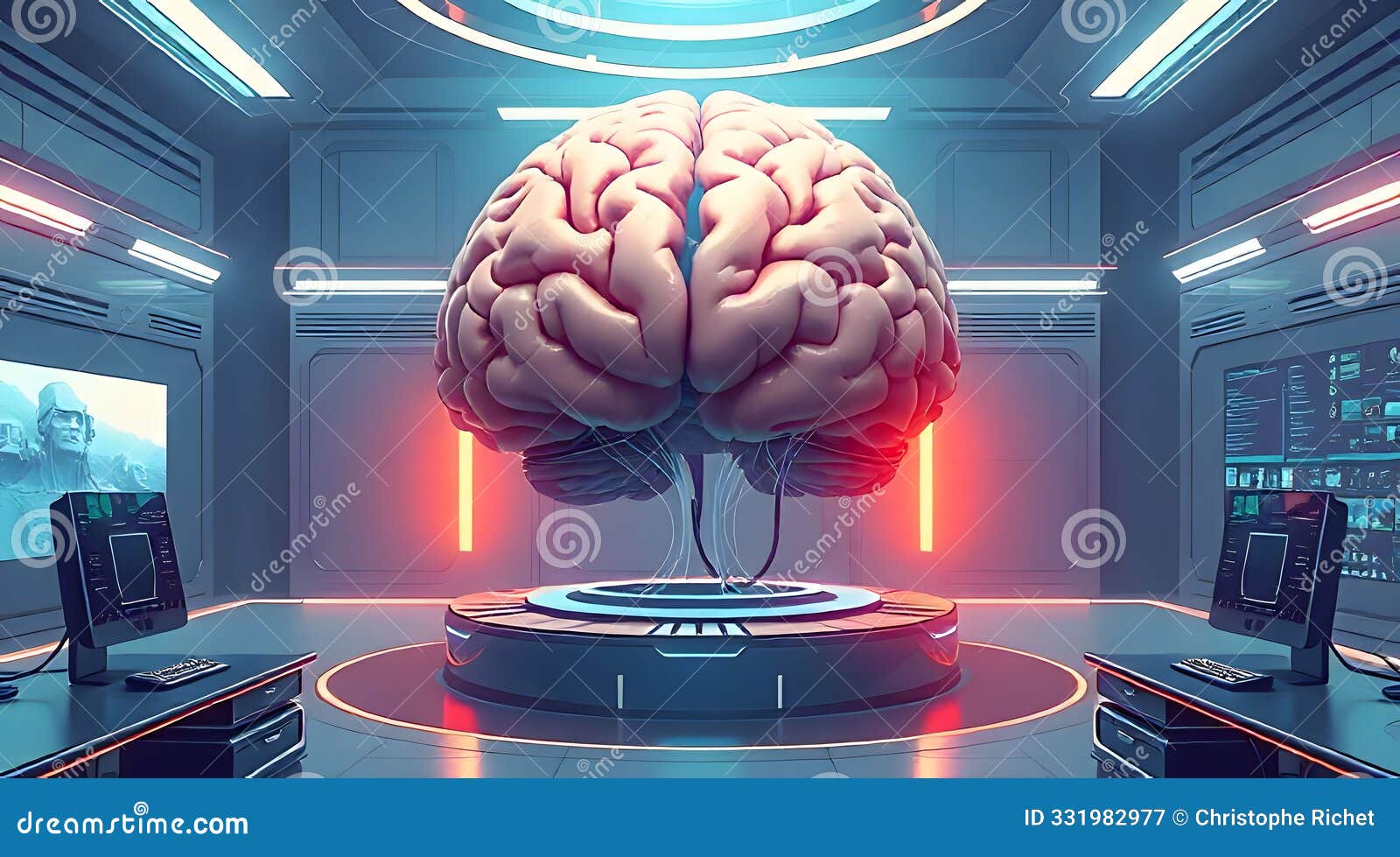 A Colossal Human Brain Connected To One or More Computers. Stock ...