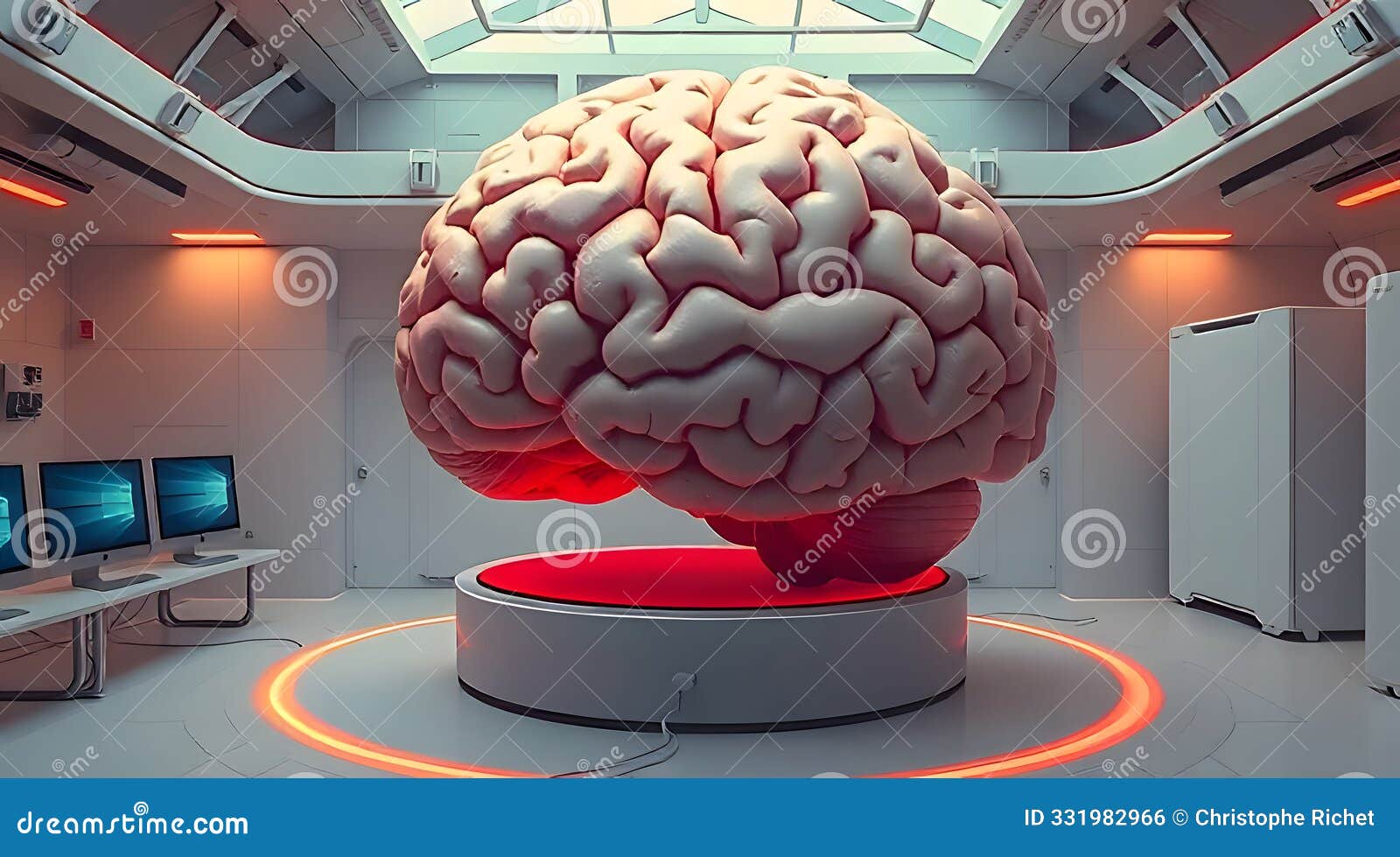 A Colossal Human Brain Connected To One or More Computers. Stock ...