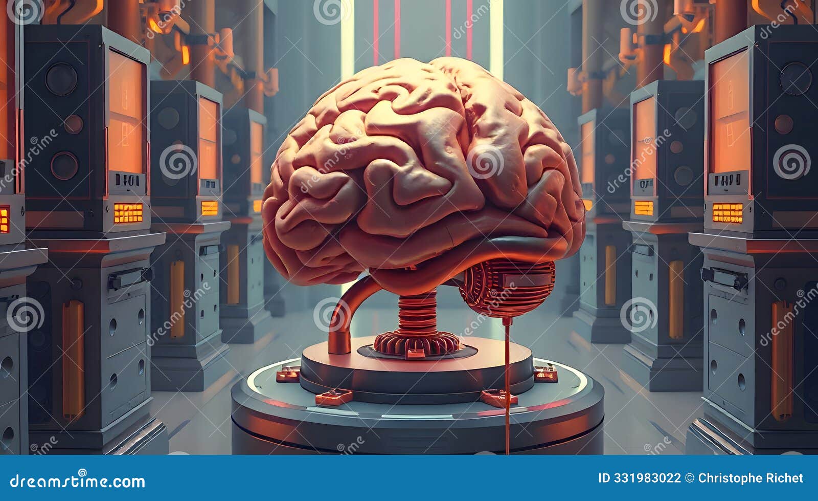 A Colossal Human Brain Connected To One or More Computers. Stock ...