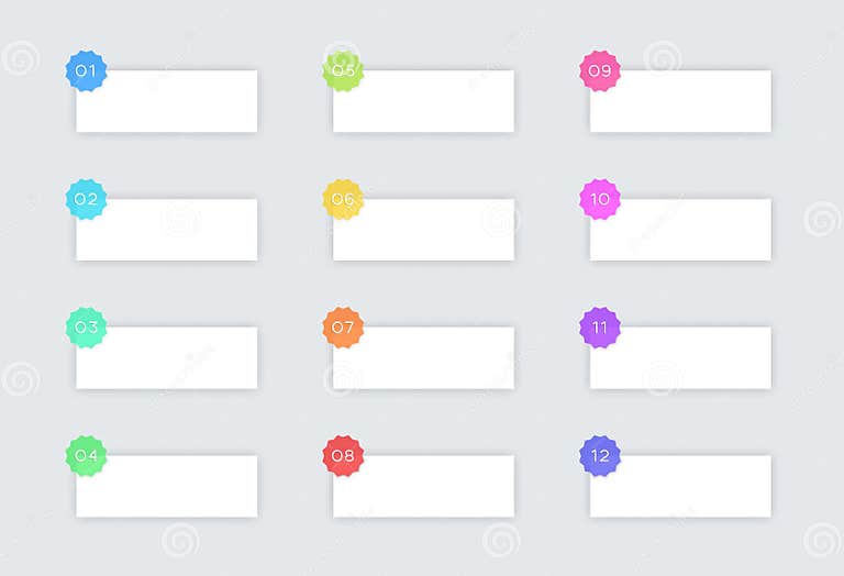 1 To 12 Simple Vector Text Boxes with Badges and Shadows Stock Vector ...