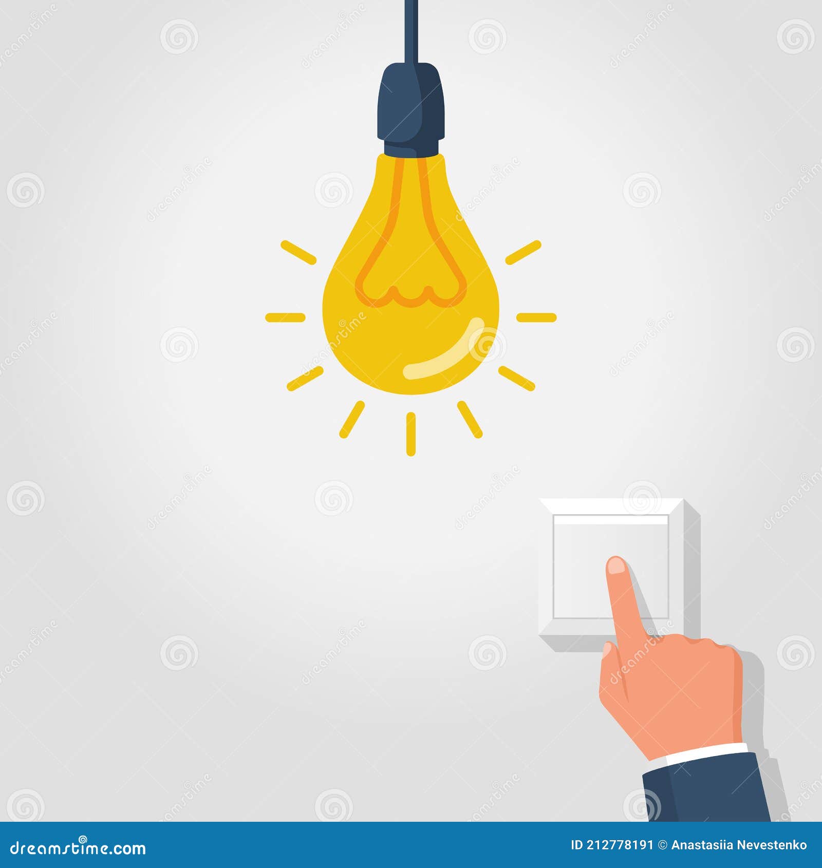 To Turn on the Light. the Man Presses the Switch Button with His Finger ...