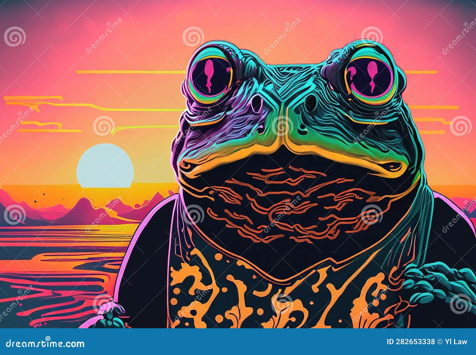 Toad in Front of the Sunset, Vaporwave Style, Neon Style Stock ...