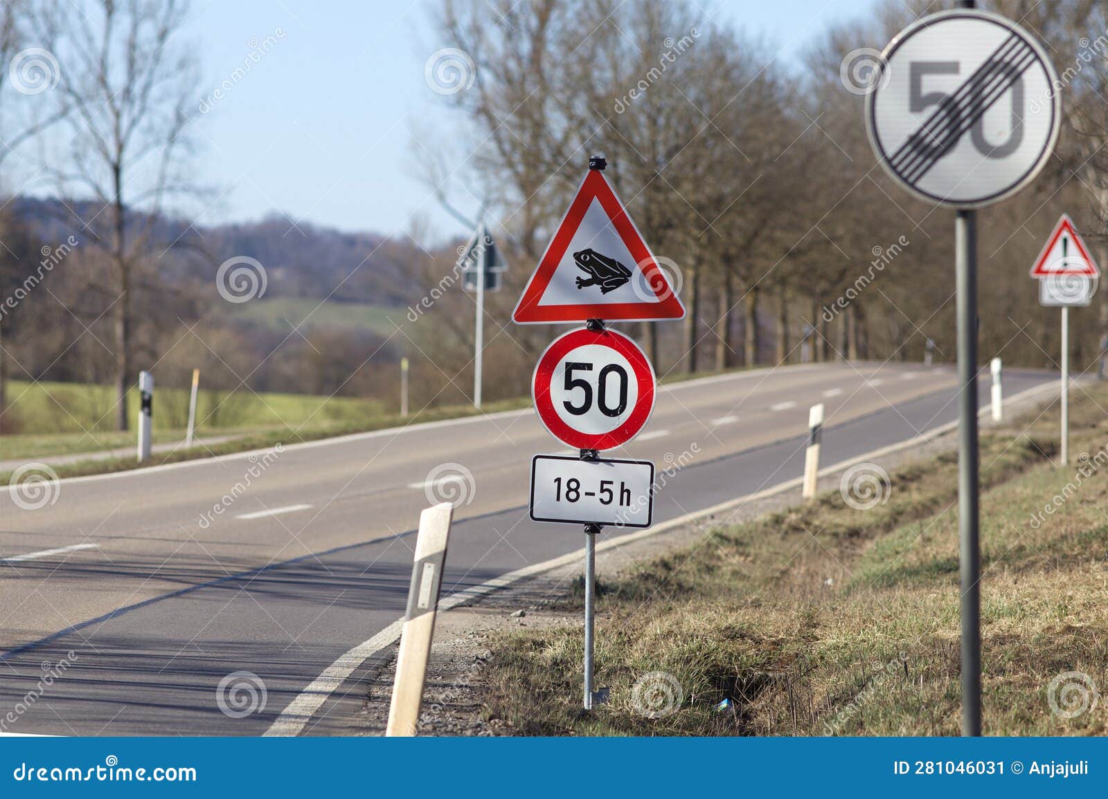 Toad Migration Warning Sign on German Street Stock Image - Image of ...