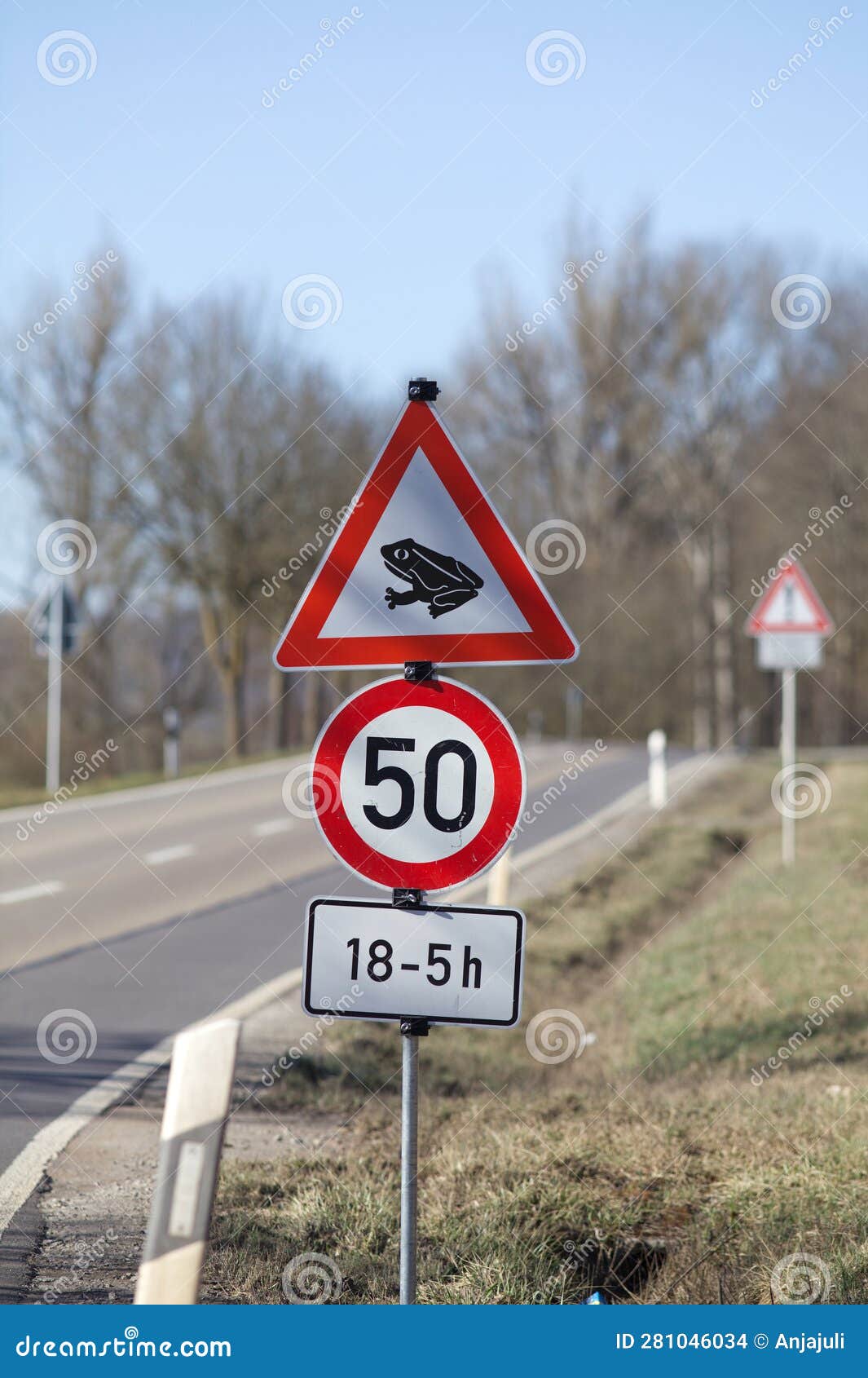 Toad Migration Warning Sign on German Street Stock Photo - Image of ...