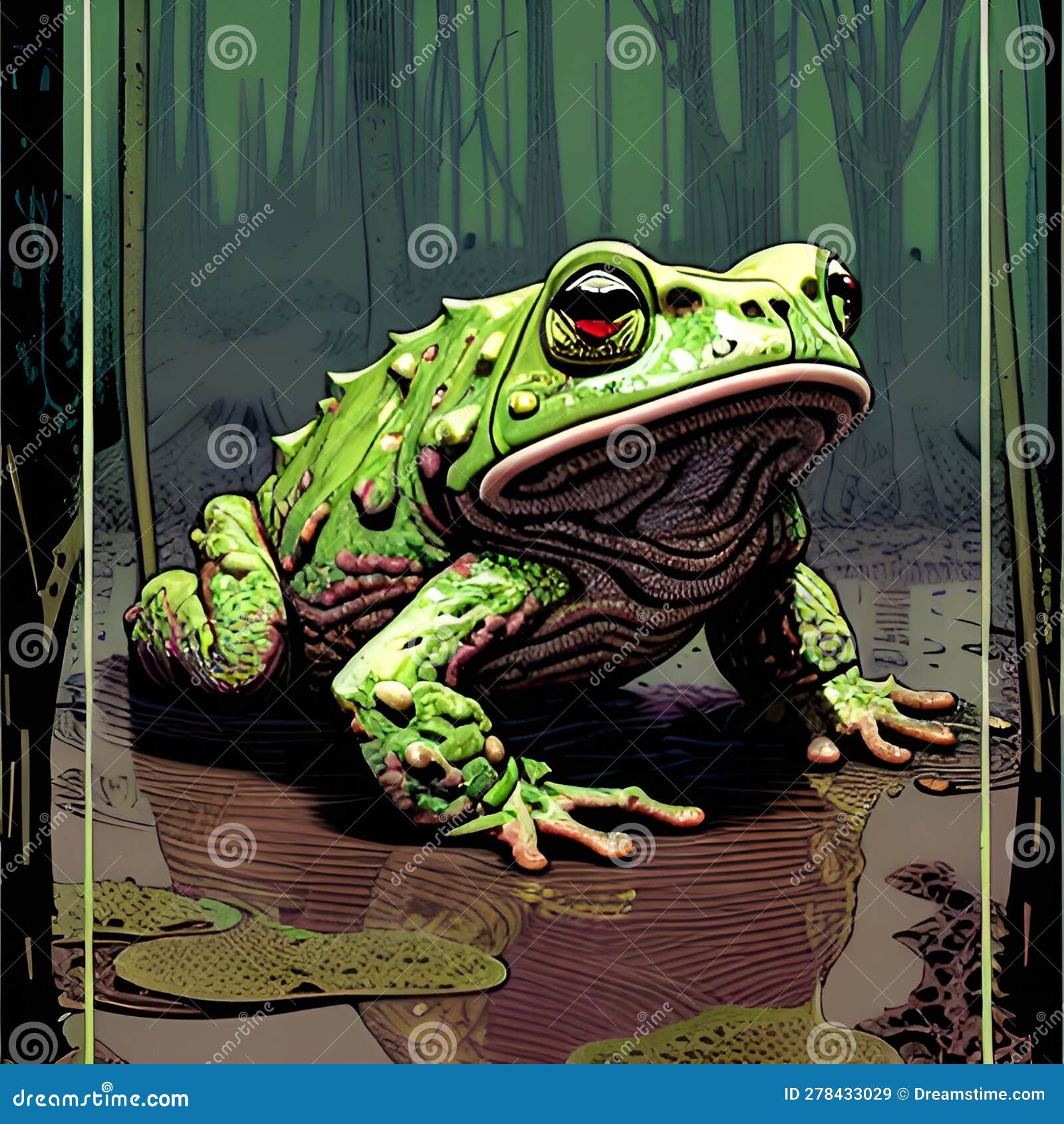 Toad Relaxing in the Swamp stock illustration. Illustration of relaxing ...