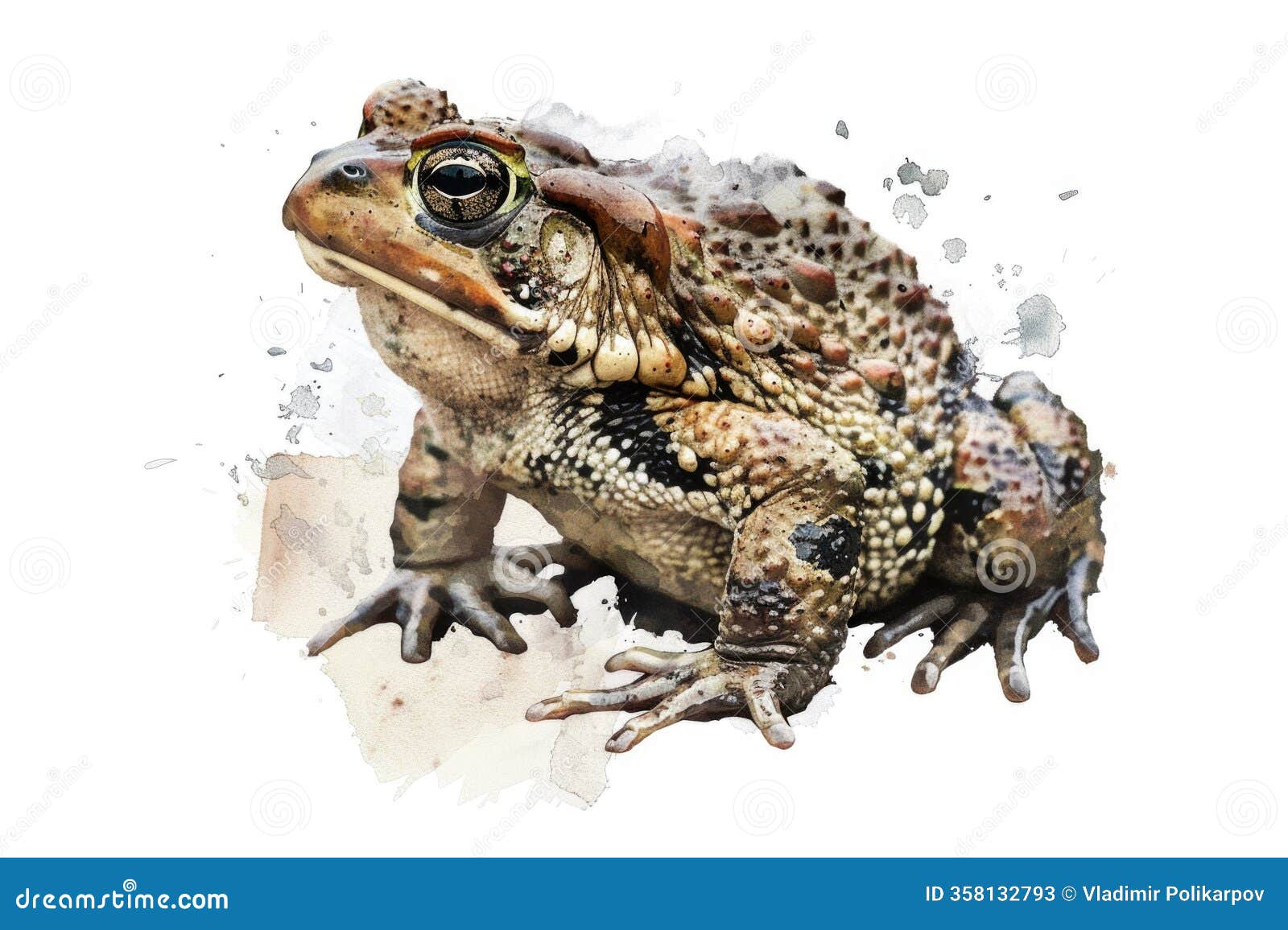 A Toad Sitting on the Ground in a Watercolor Painting Stock Image ...