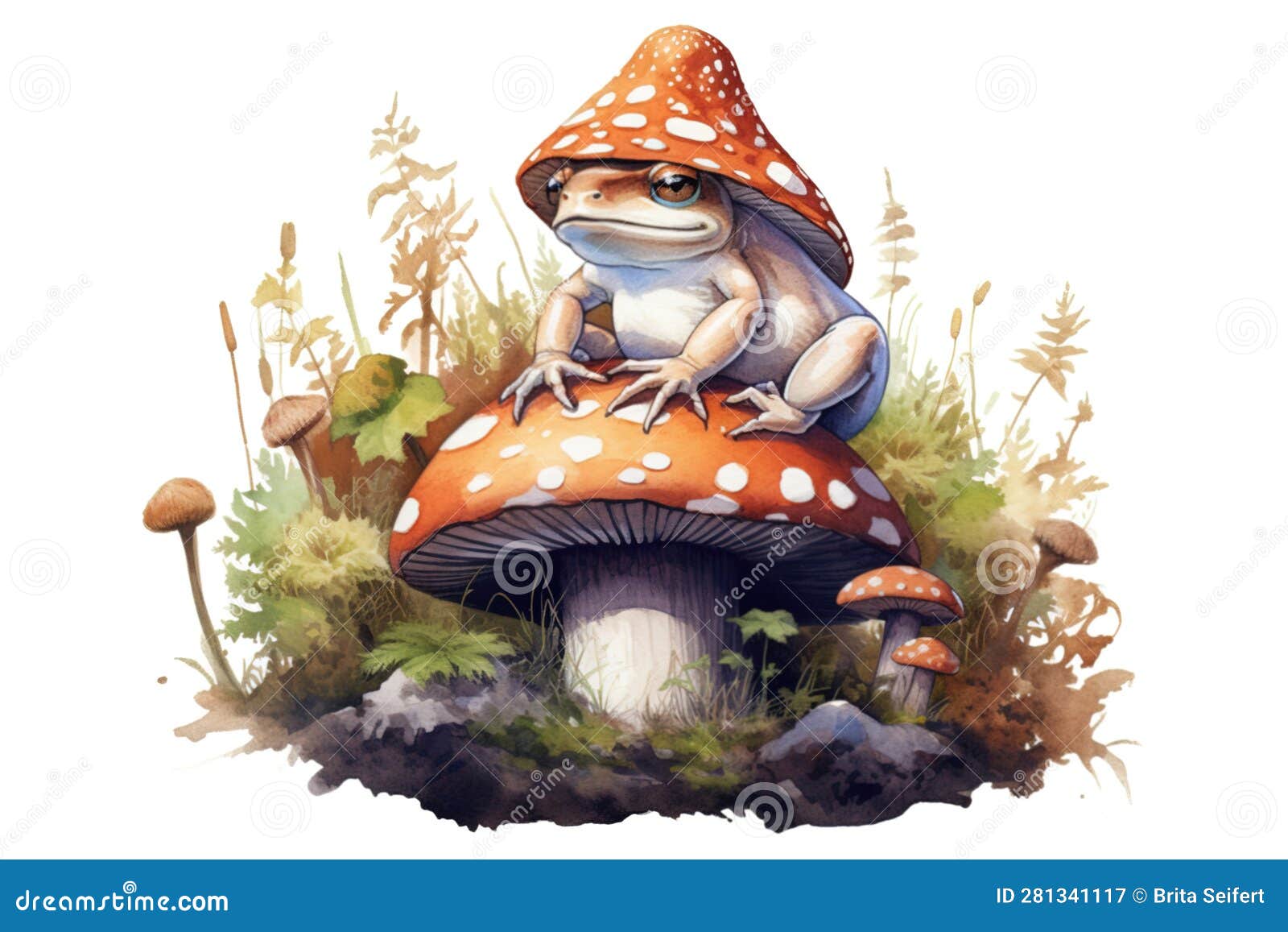 Toad Sitting on Mushroom Toadstool Design, Colourful. Generative AI ...