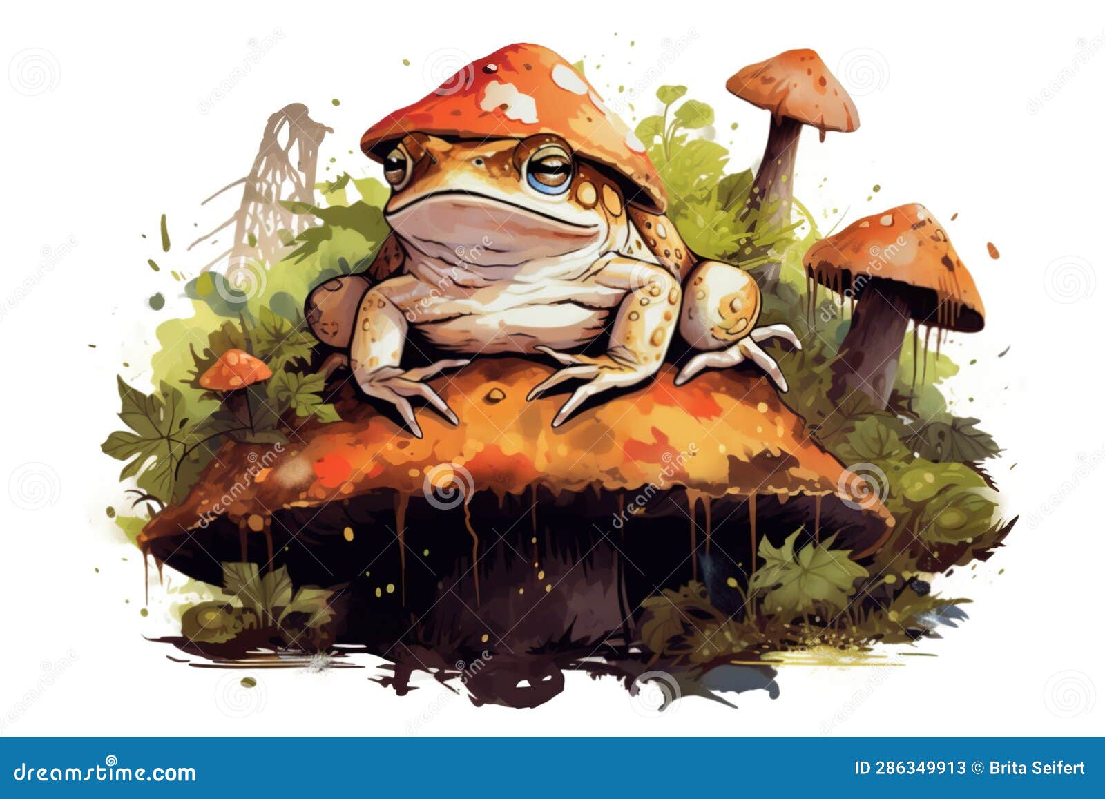 Toad Sitting on Mushroom Toadstool Design, Colourful. Generative AI ...