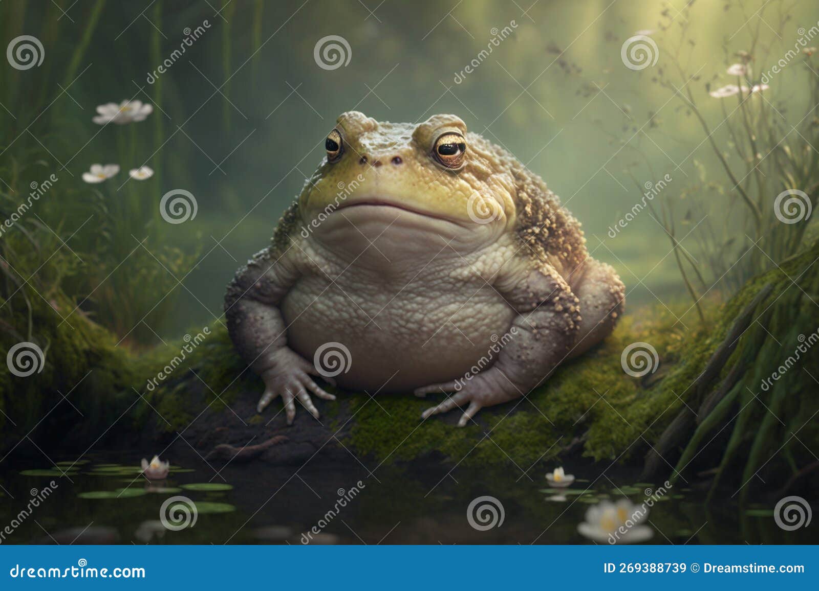 A Toad with a Swollen Belly Sits in a Swamp. AI Generated Stock ...