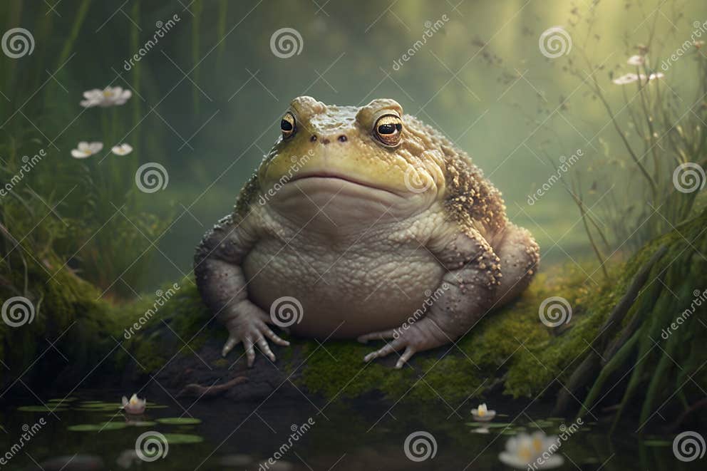 A Toad with a Swollen Belly Sits in a Swamp. AI Generated Stock ...