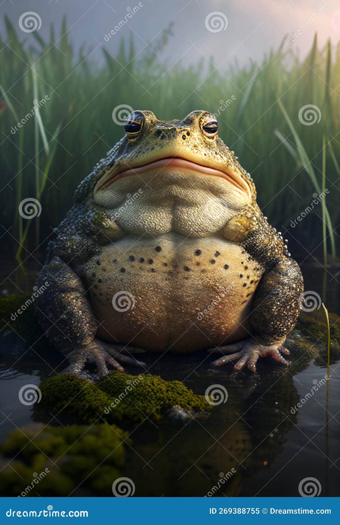 A Toad with a Swollen Belly Sits in a Swamp. AI Generated Stock ...