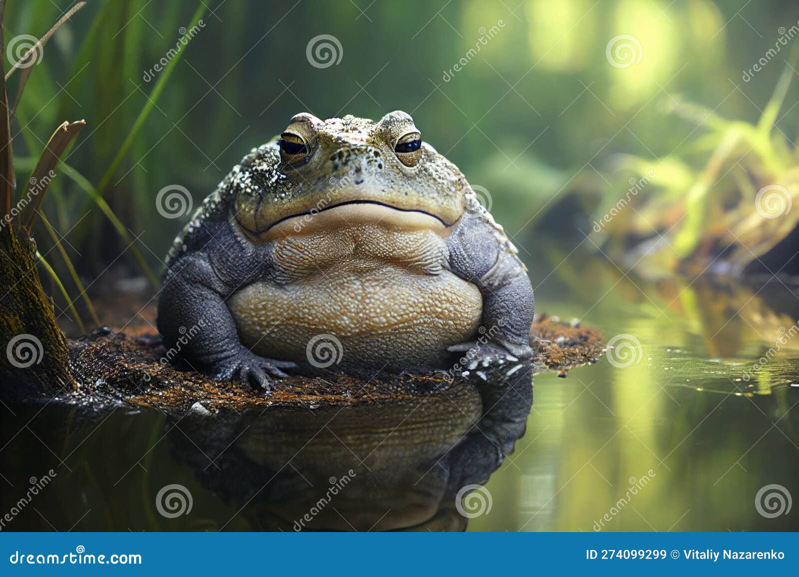 A Toad with a Swollen Belly Sits in a Swamp. AI Generated Stock ...