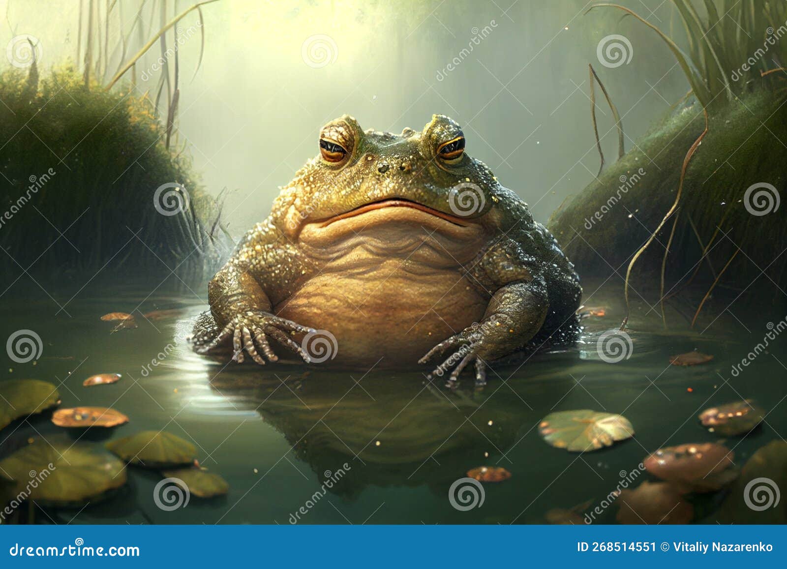 A Toad with a Swollen Belly Sits in a Swamp. AI Generated Stock Image ...