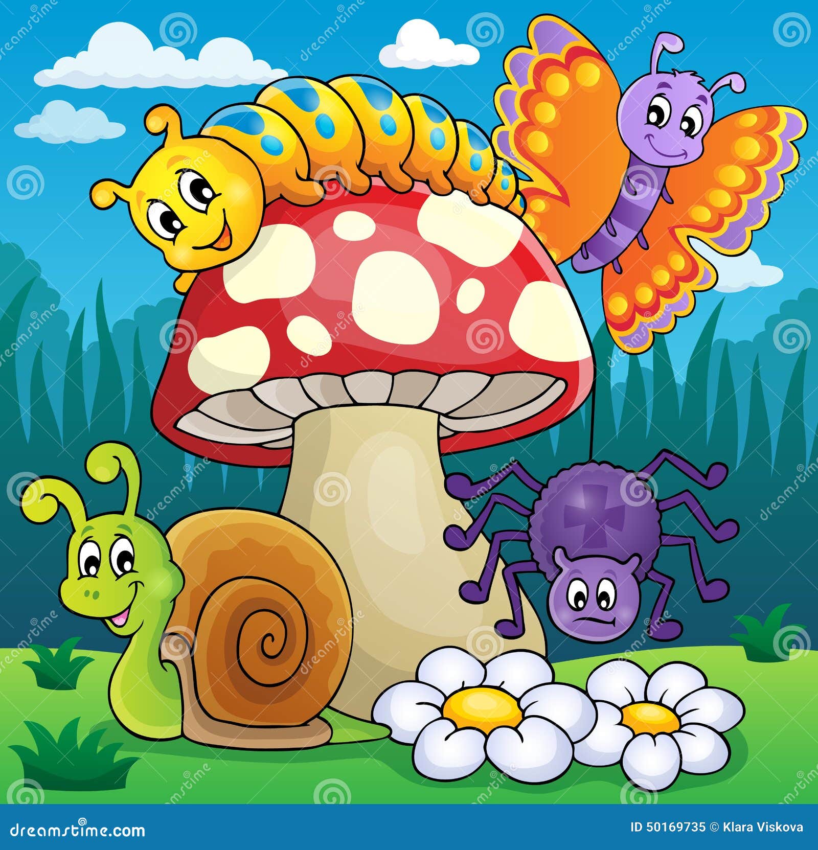 Toadstool with Animals on Meadow Stock Vector - Illustration of grow ... Toadstool with Animals on Meadow Stock Vector - Illustration of grow ...