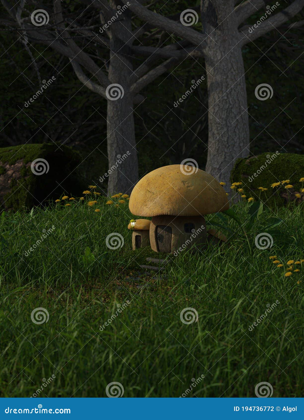 Toadstool House in the Forest Stock Illustration - Illustration of ...