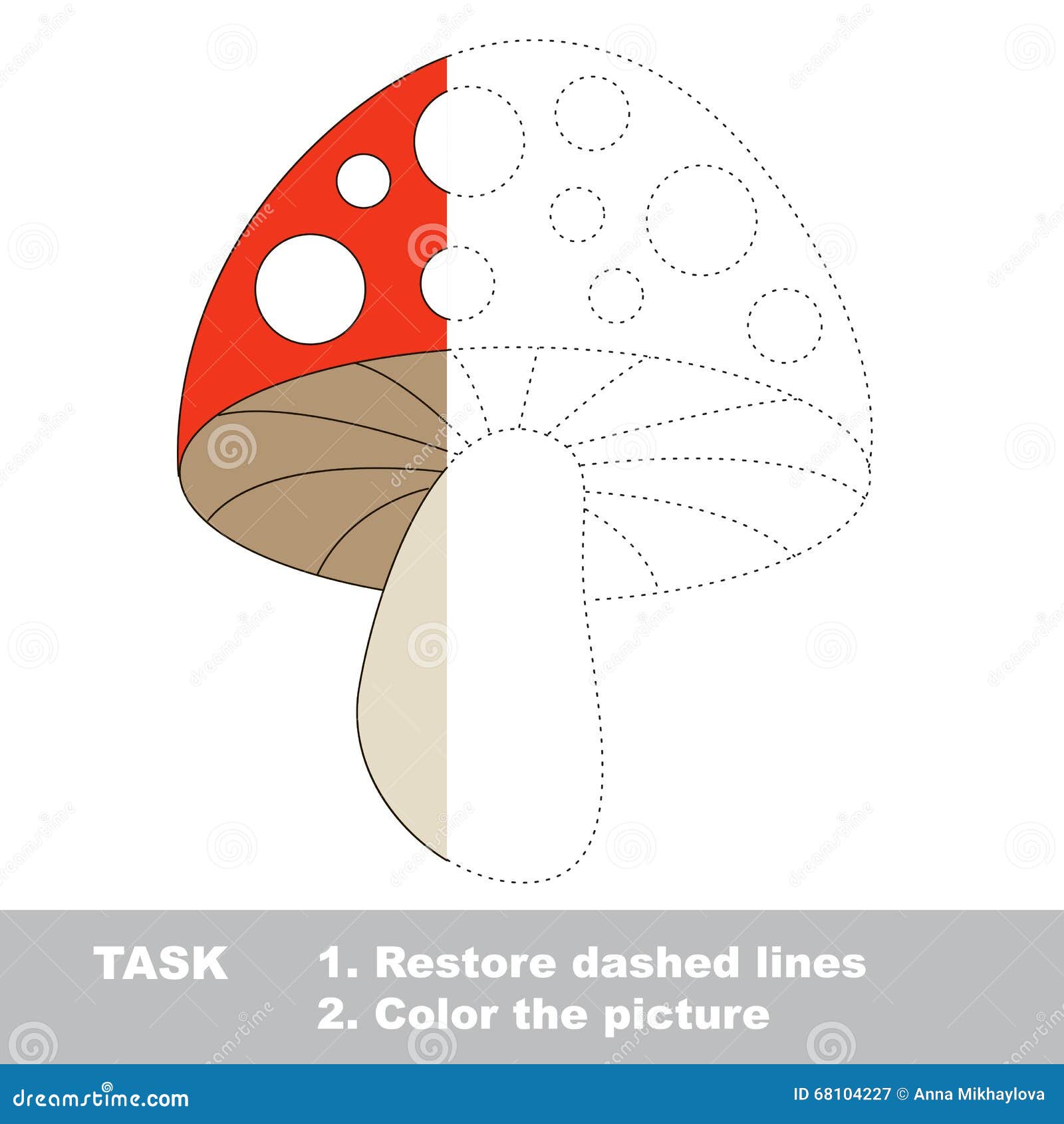 Toadstool To Be Colored. Vector Trace Game. Stock Vector - Illustration ...