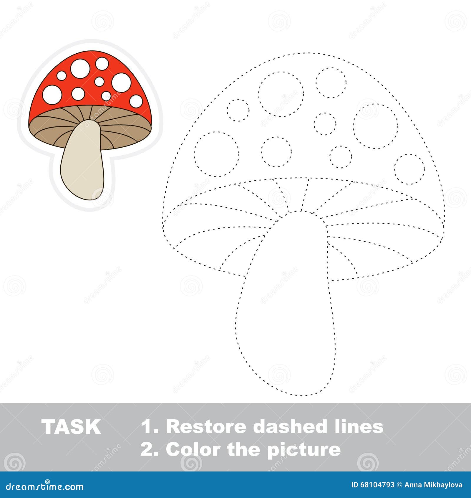 Toadstool To Be Traced. Vector Trace Game. Stock Vector - Illustration ...