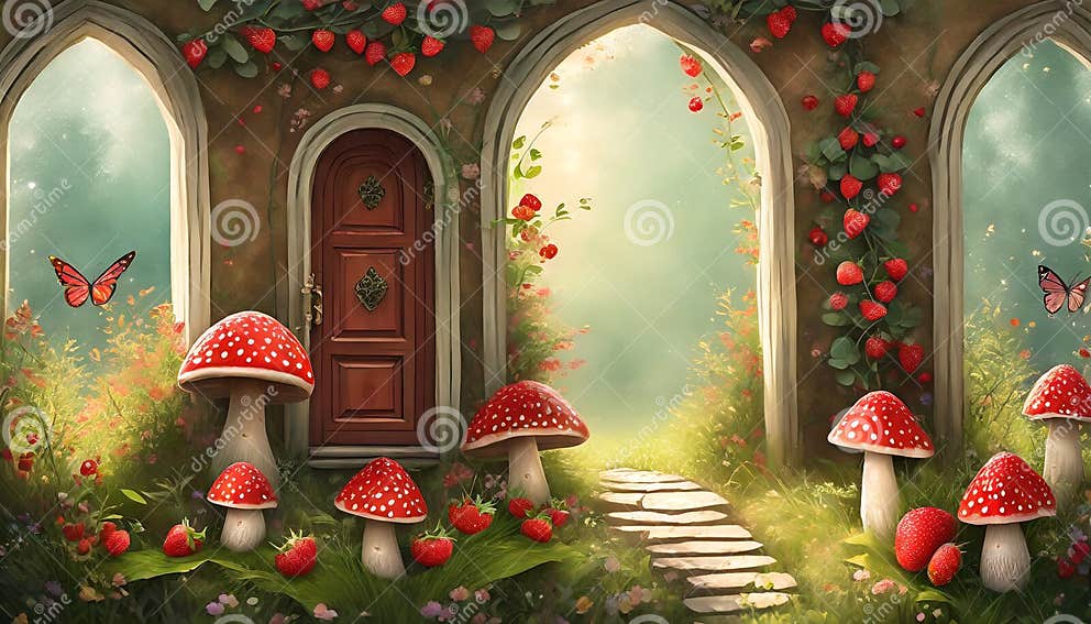 Toadstools in a Fairytale Forest Stock Illustration - Illustration of ...